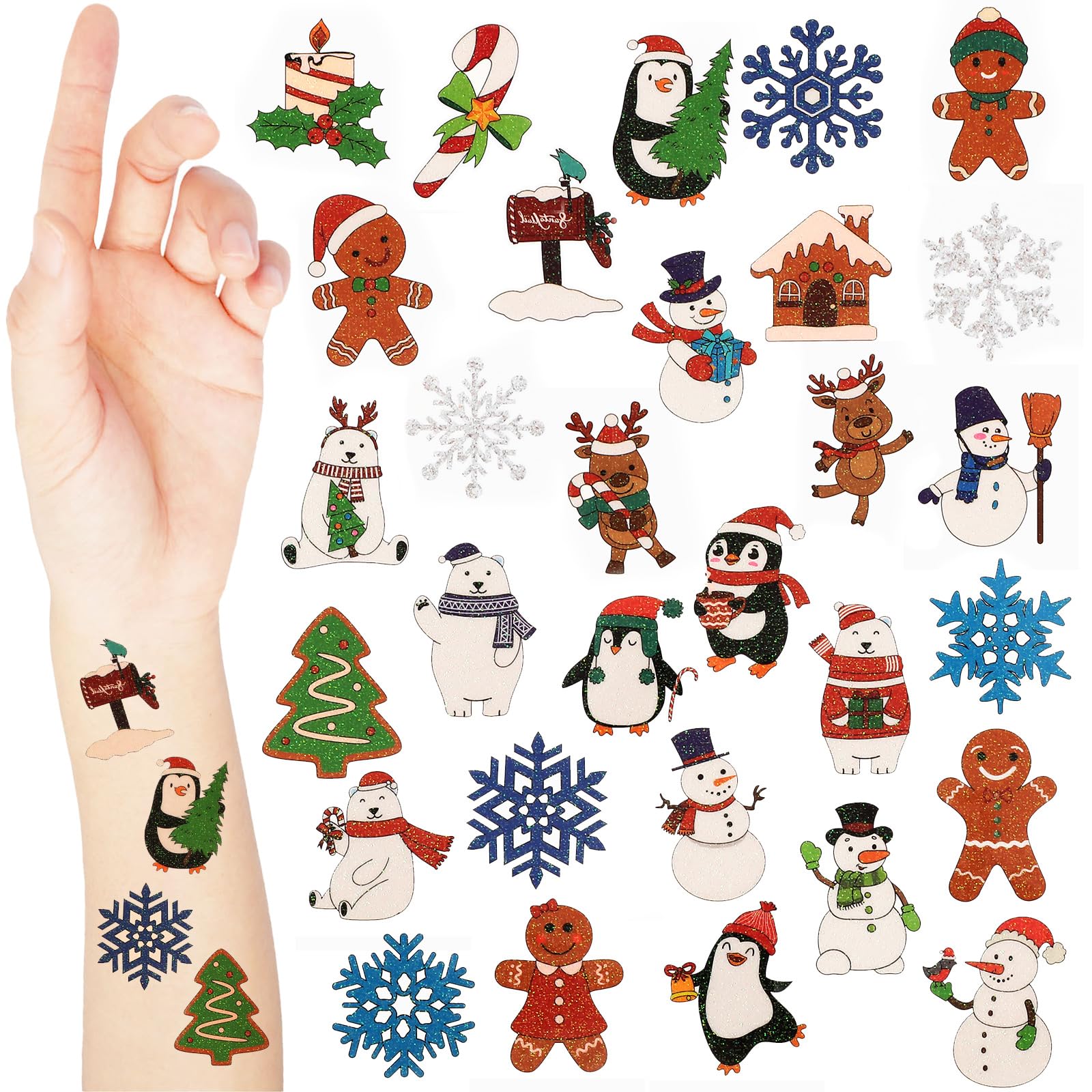 Amazon.com : Nosiny 240 Pcs Christmas Temporary Tattoos Snowflake ...
