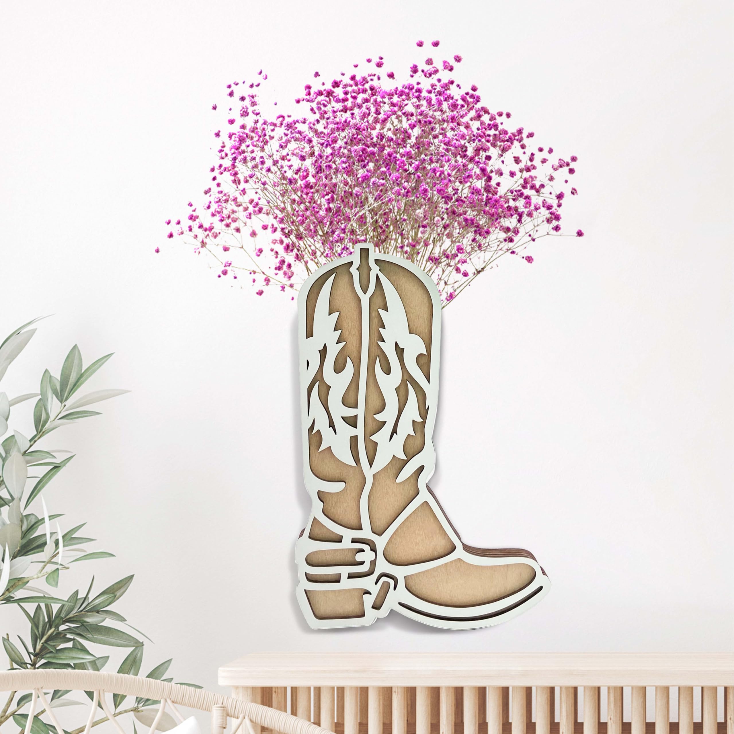 Amazon.com: Western Cowboy Boot Vase Decor for Wall, Wooden Cowgirl ...