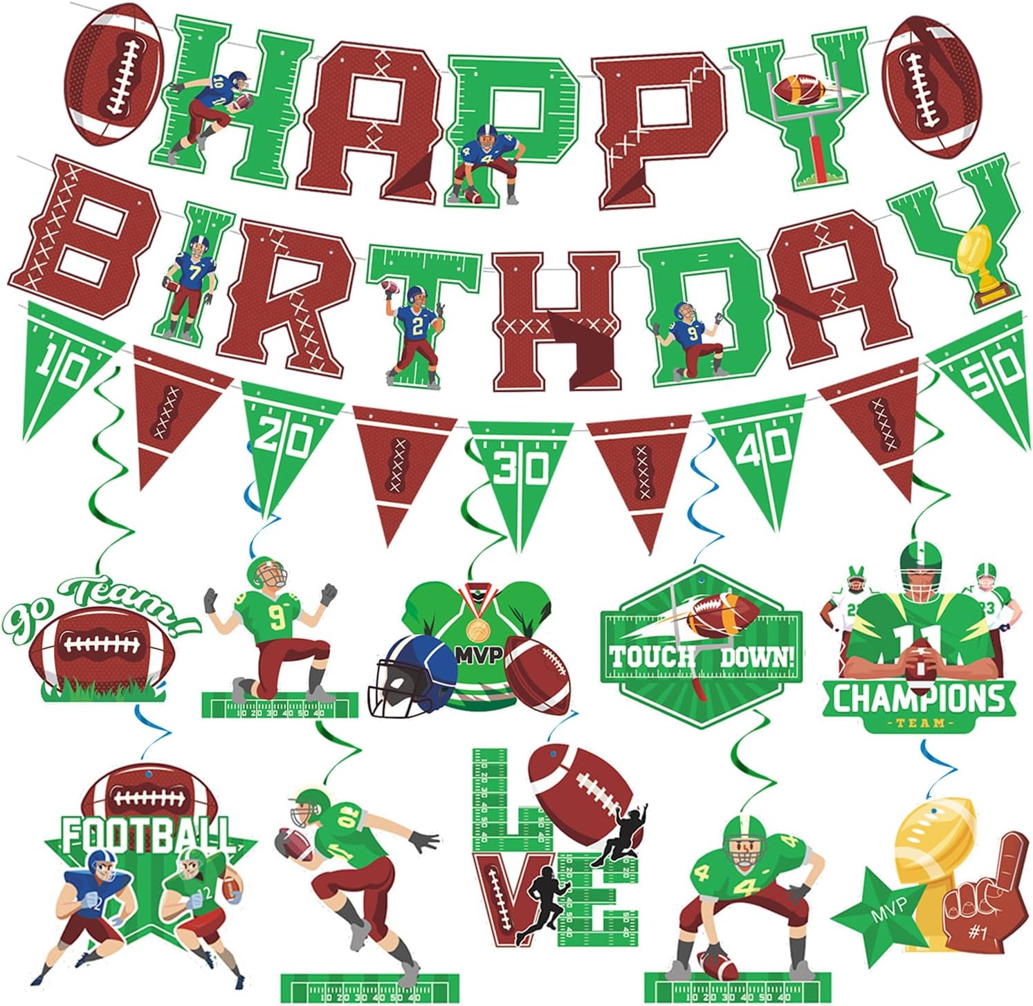 Amazon.com: Elomy Football Birthday Party Decorations - 13PCS Football ...