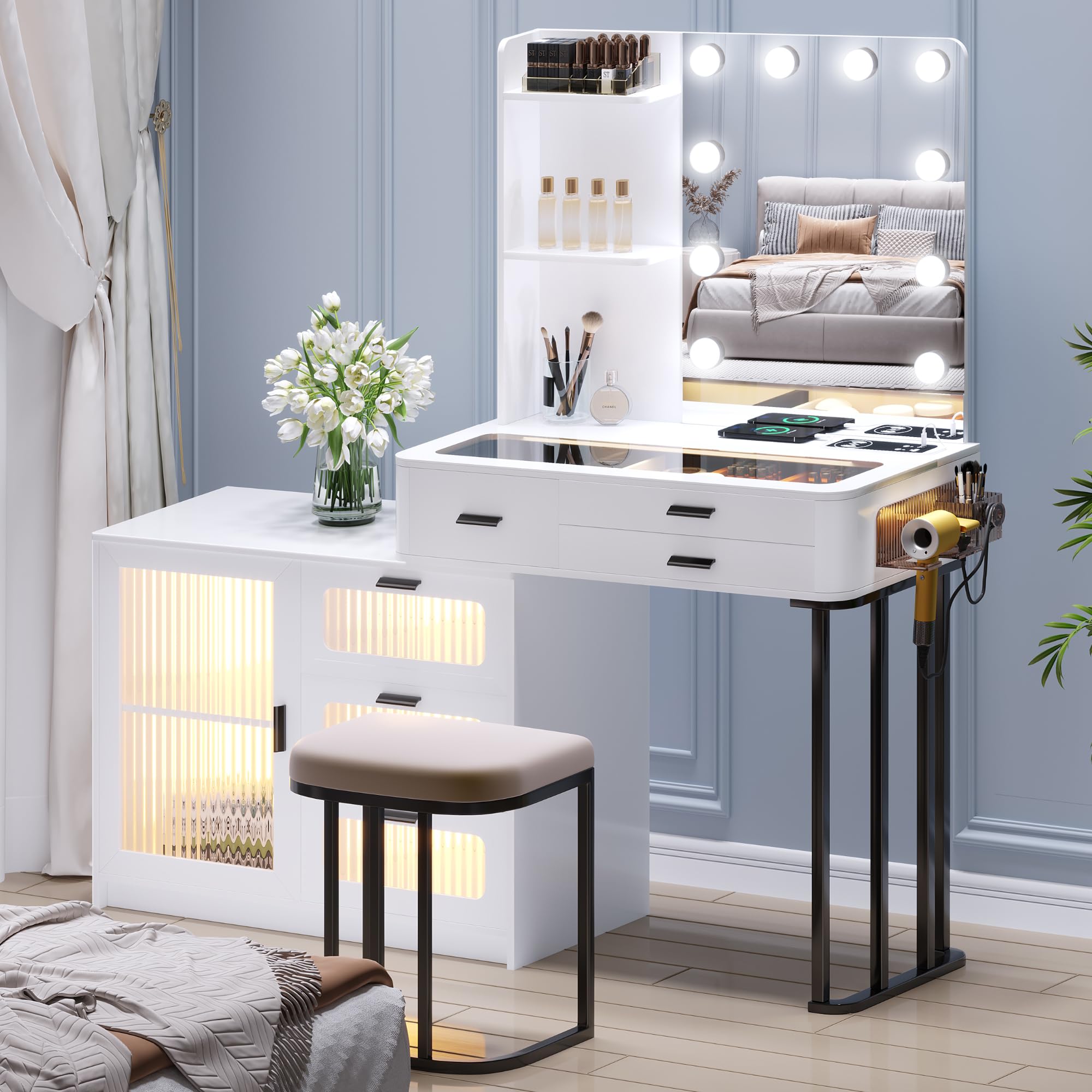 Amazon.com: Dystler Vanity Makeup Desk with Mirror and Lights, Vanity ...