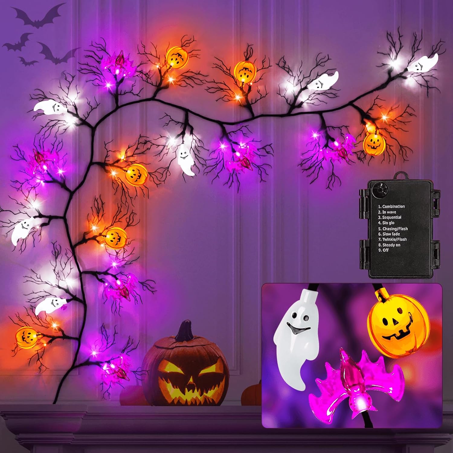 Amazon.com: 6 Ft 8 Modes & Timer Halloween Willow Vine Twig Garland ...