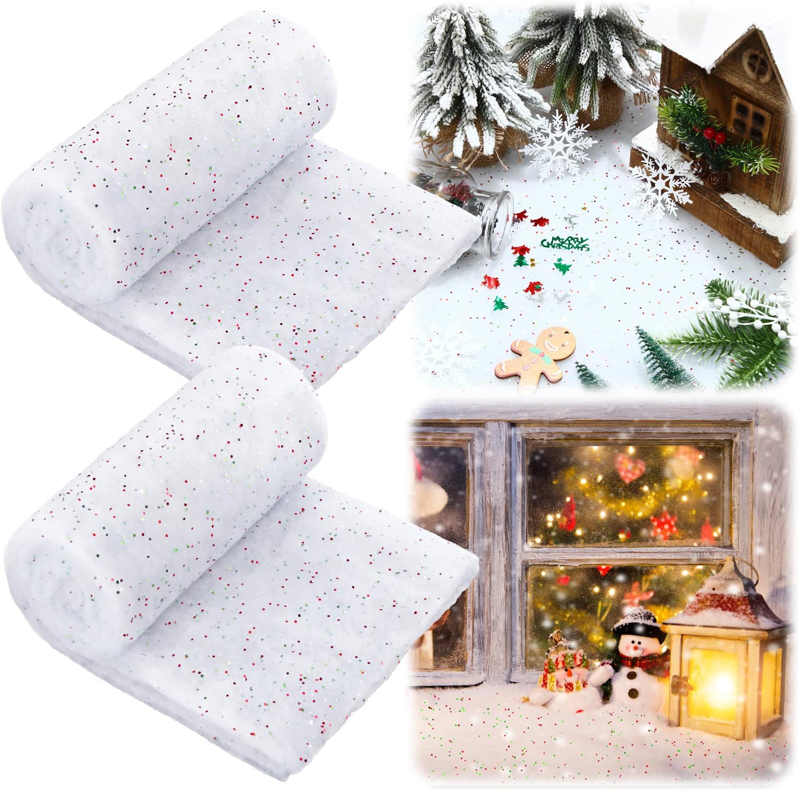 Amazon.com: 2 Rolls Christmas Snow Blanket Winter Fake Snow Glitter ...