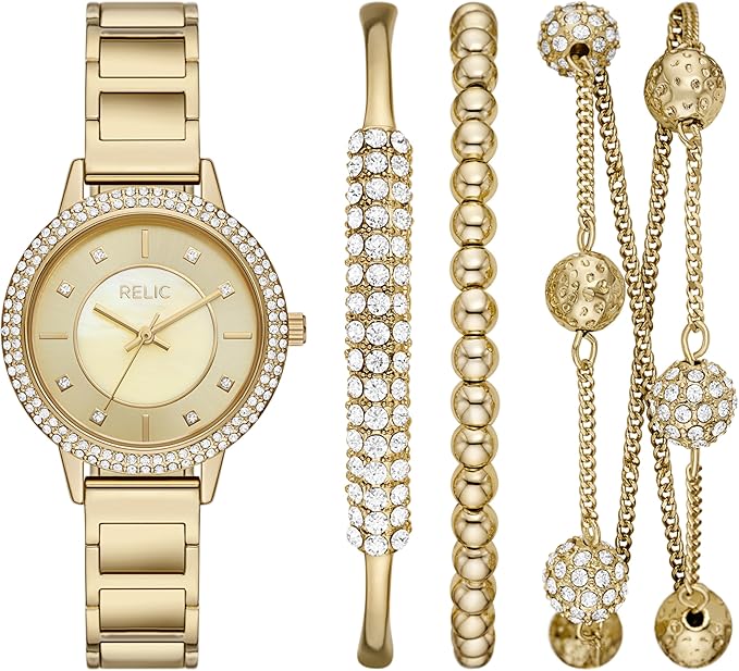 Amazon.com: Relic by Fossil Women's Three-Hand Gold-Tone Metal Watch ...