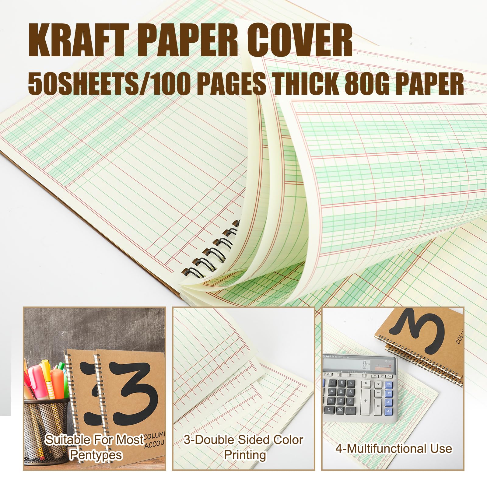 Snapklik.com : 2 Pcs Accounting Ledger Book 3 Column 7 925inch Columnar ...