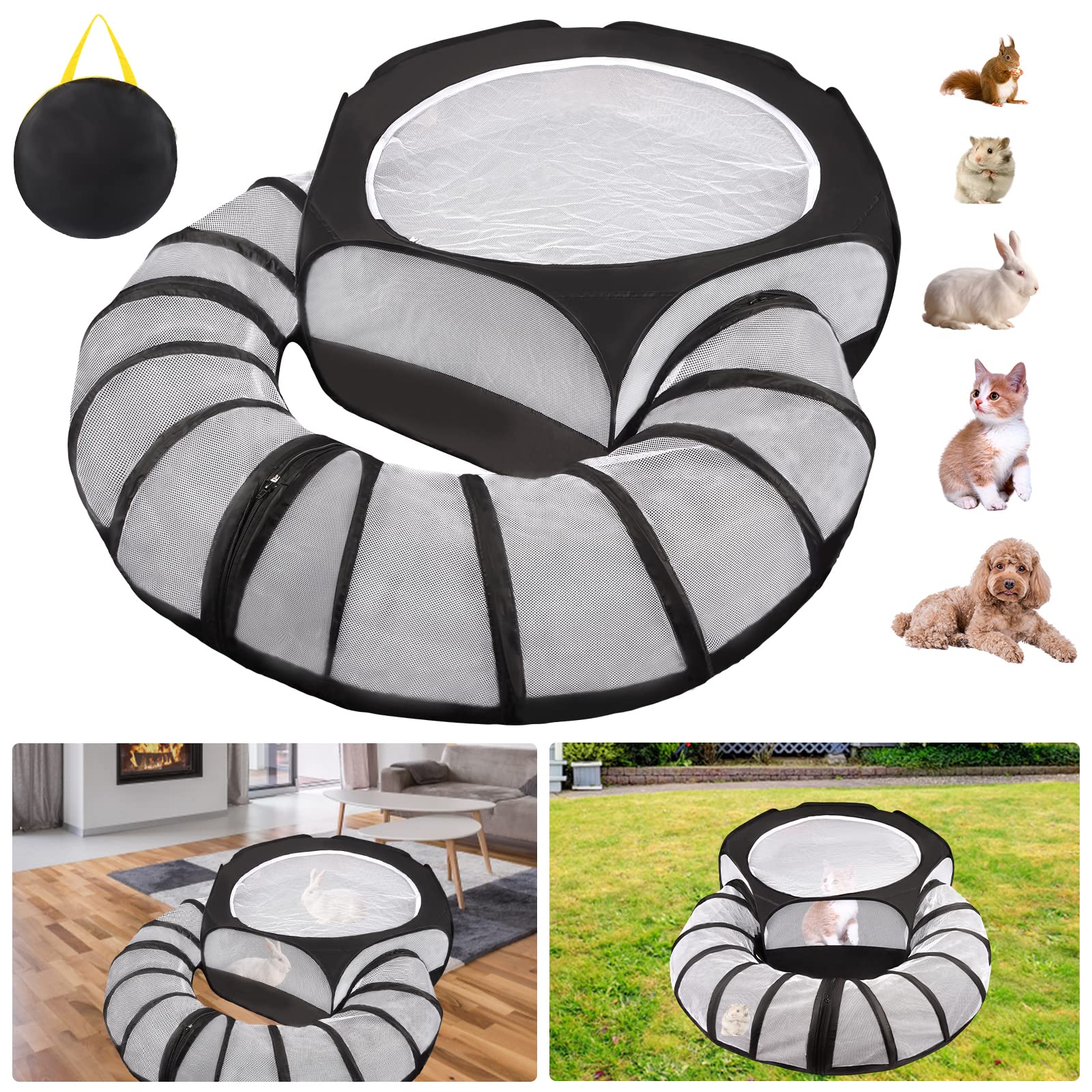 Small Animal Playpen with Toy Tunnel, Waterproof Pet Playpen Guinea Pig ...