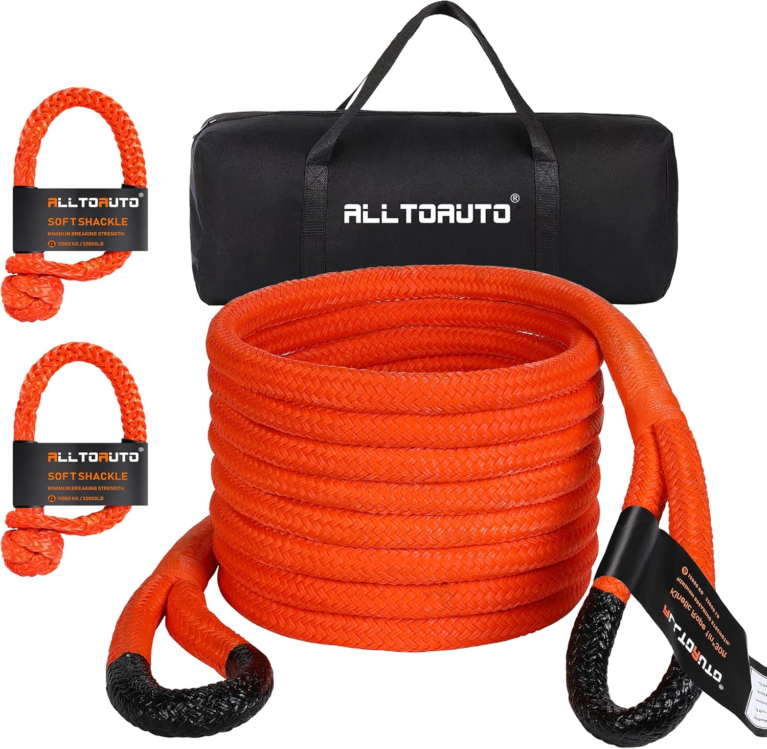 AlltoAuto 1"×30' Kinetic Recovery Rope (33,000lbs) Heavy Duty Offroad ...