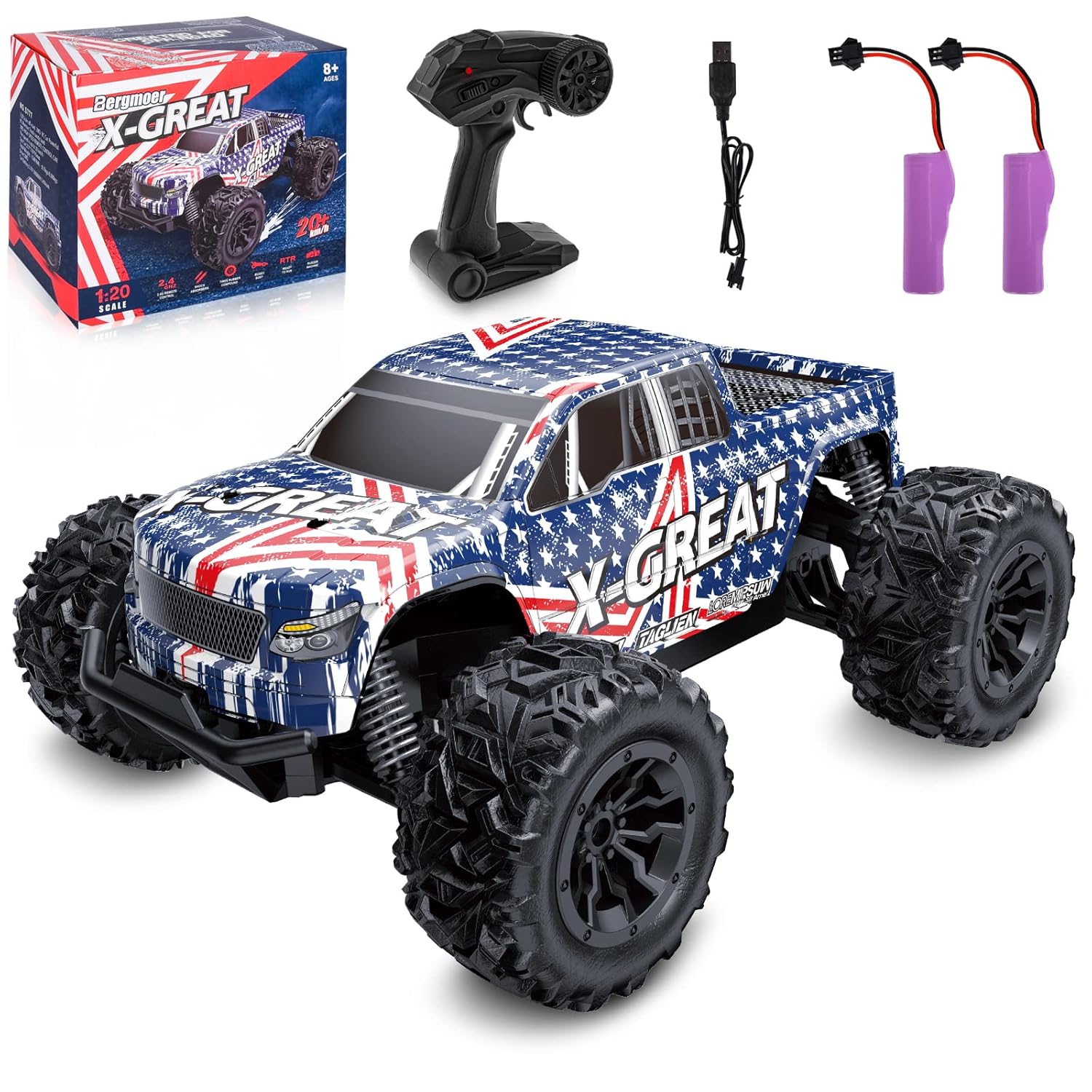 Bergmoer RC Car, 1:20 Remote Control Cars for Kids, 20 Km/h All Terrain ...
