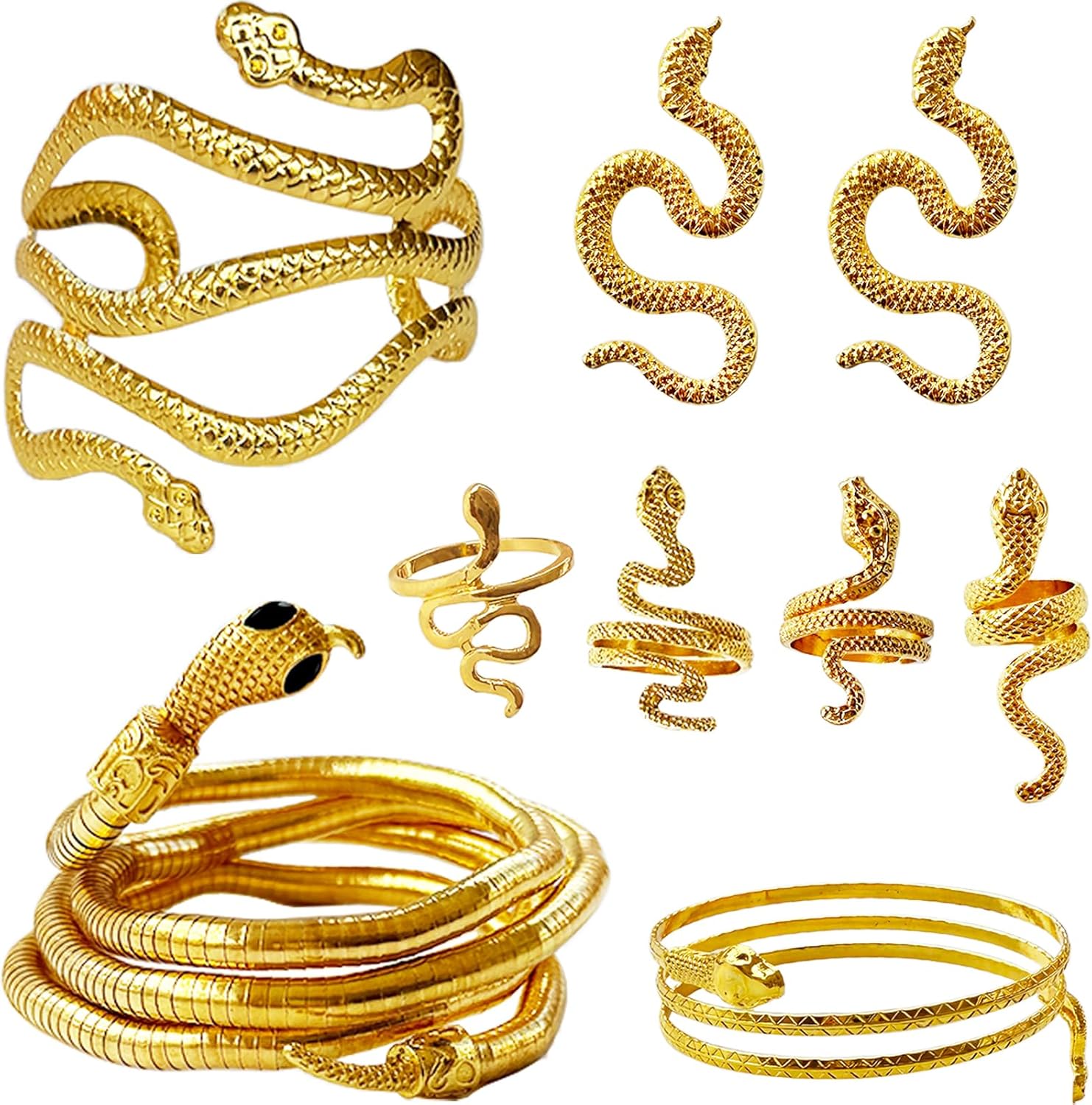 Amazon.com: 9 Pcs Snake Jewelry for Women,Gold Snake Necklace Earrings ...