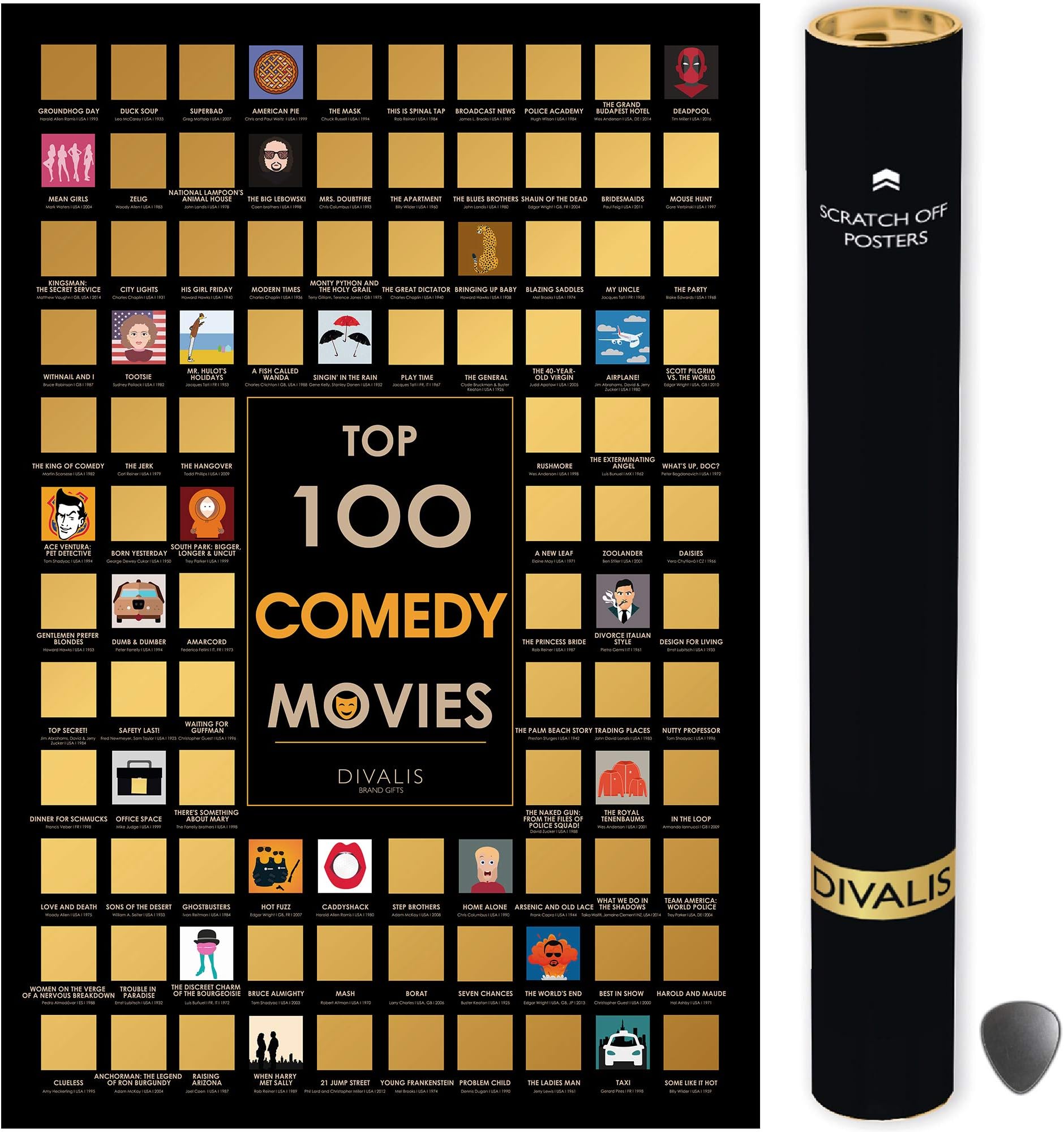 Amazon.com: Divalis Top 100 Movies Scratch Off Poster - Easy to Frame ...
