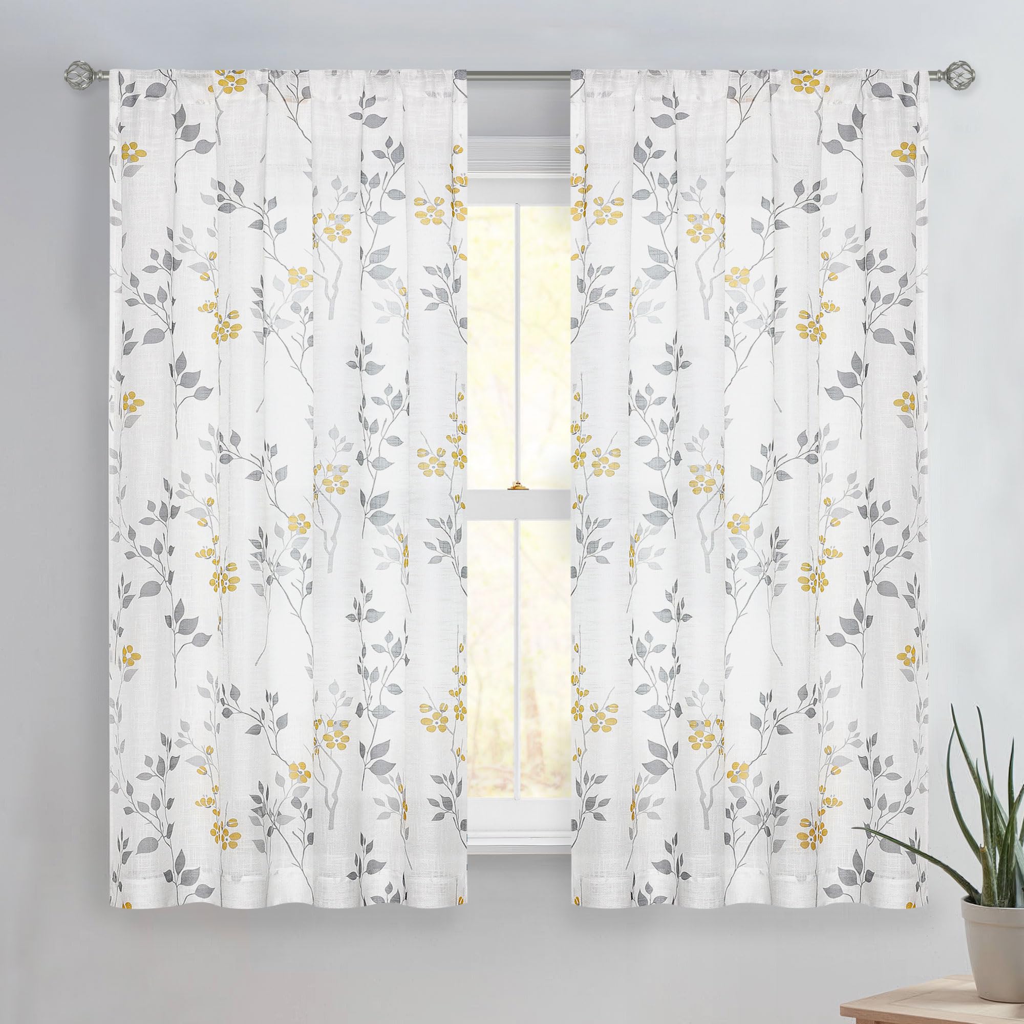 Amazon.com: Beauoop Leaf Print Sheer Window Curtains 54 Inch Long ...