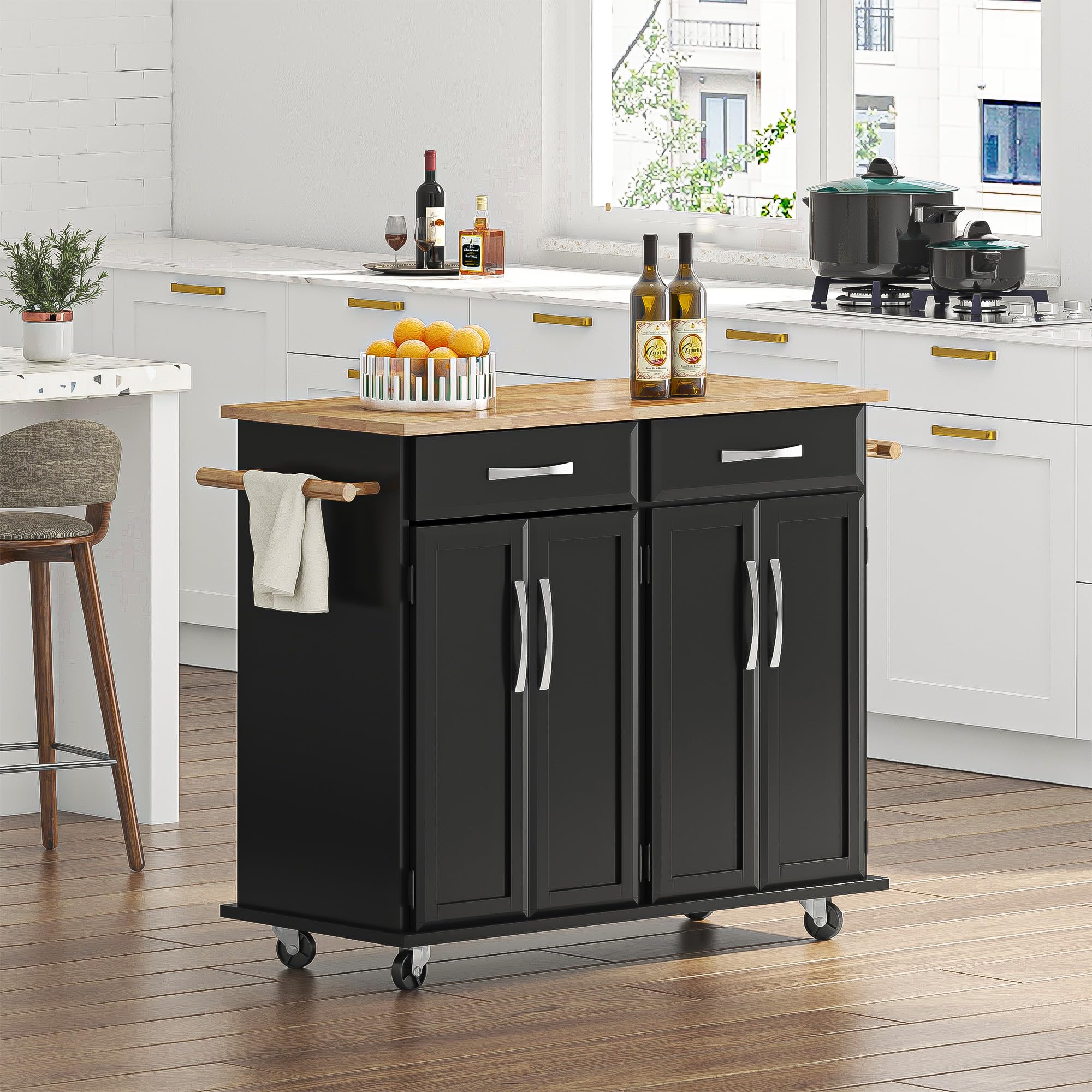 sogesfurniture Rolling Kitchen Island Cart with 2 Drawers & 2 Double ...