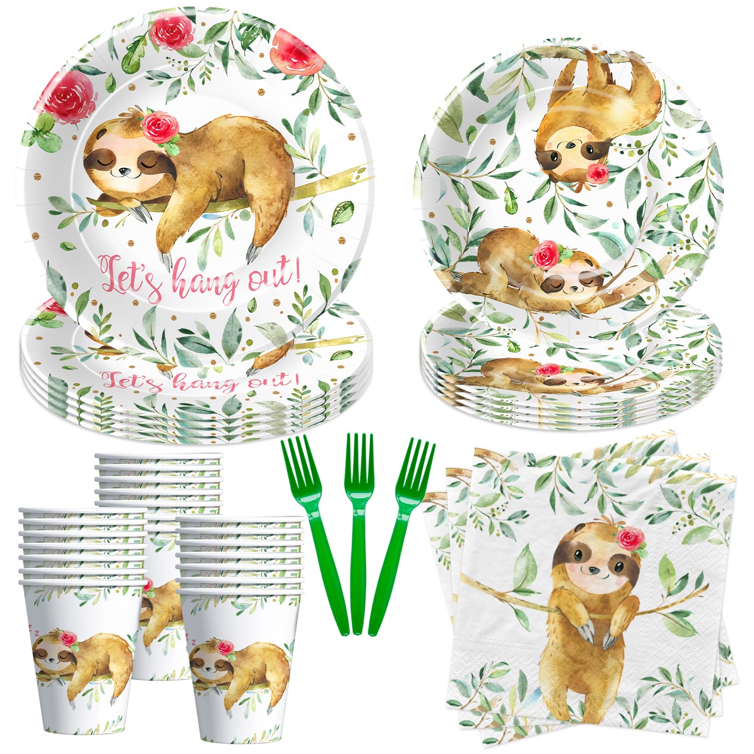 Amazon.com: APOWBLS Sloth Birthday Plates And Napkins Party Supplies ...