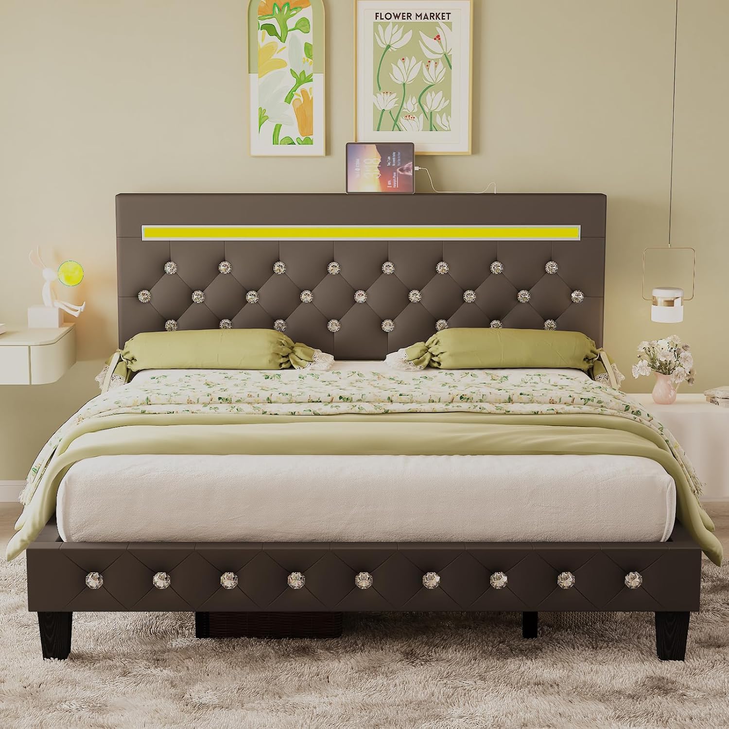 Amazon.com: Forrise Full Size LED Platform Bed Frame with Adjustable ...