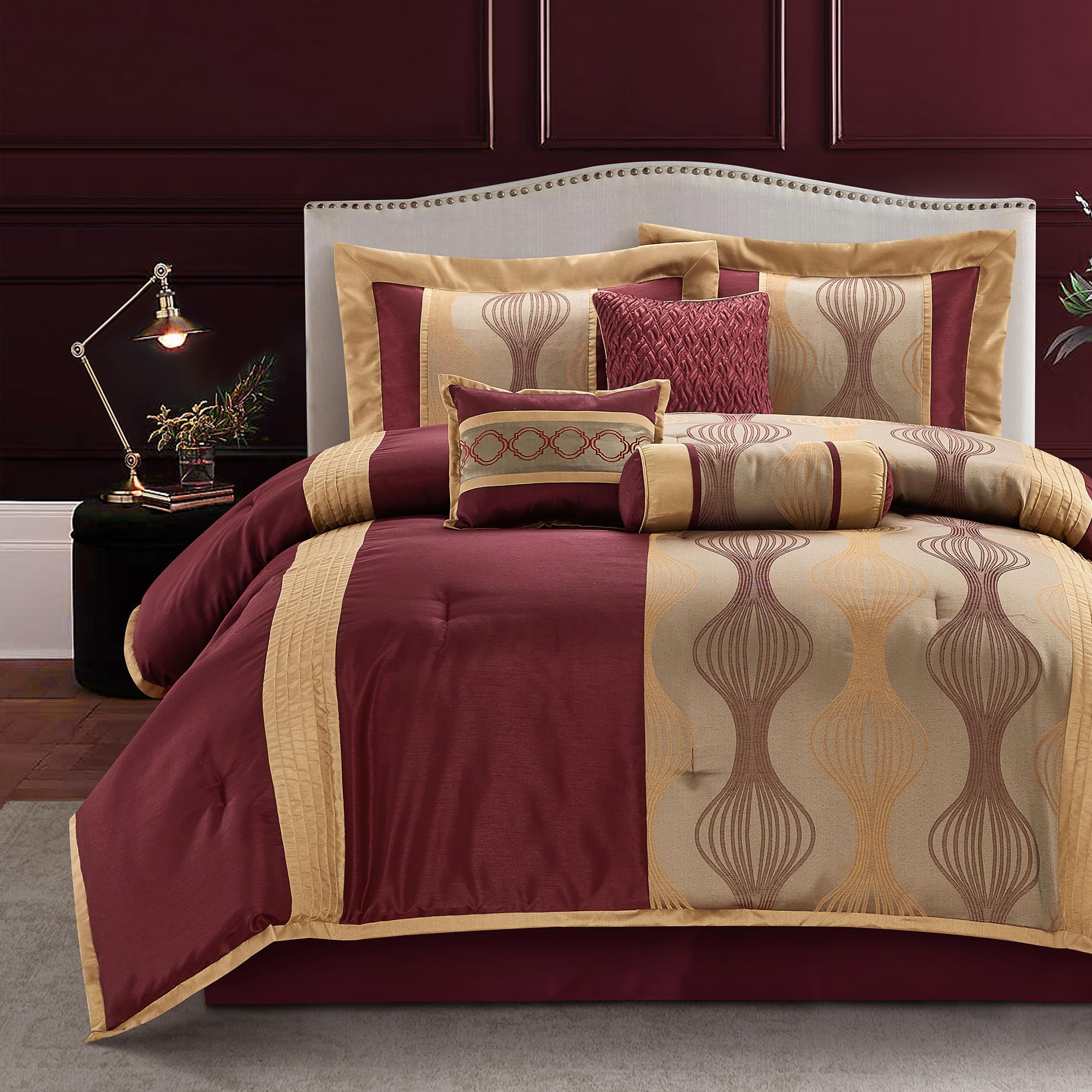 Amazon.com: LANCO MODERN LIFESTYLE Queen Comforter Set, Wine Gold, 7 ...