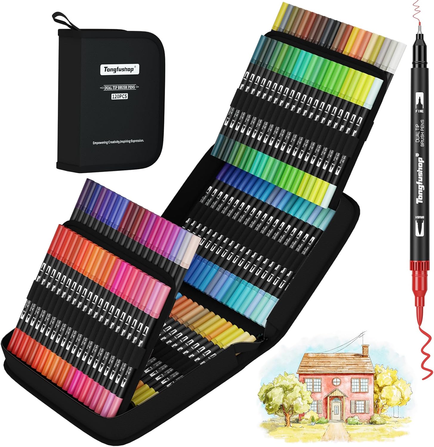 Tongfushop 120 Coulors Dual Tip Brush Pen, Felt Tip Pens Set, Colouring ...