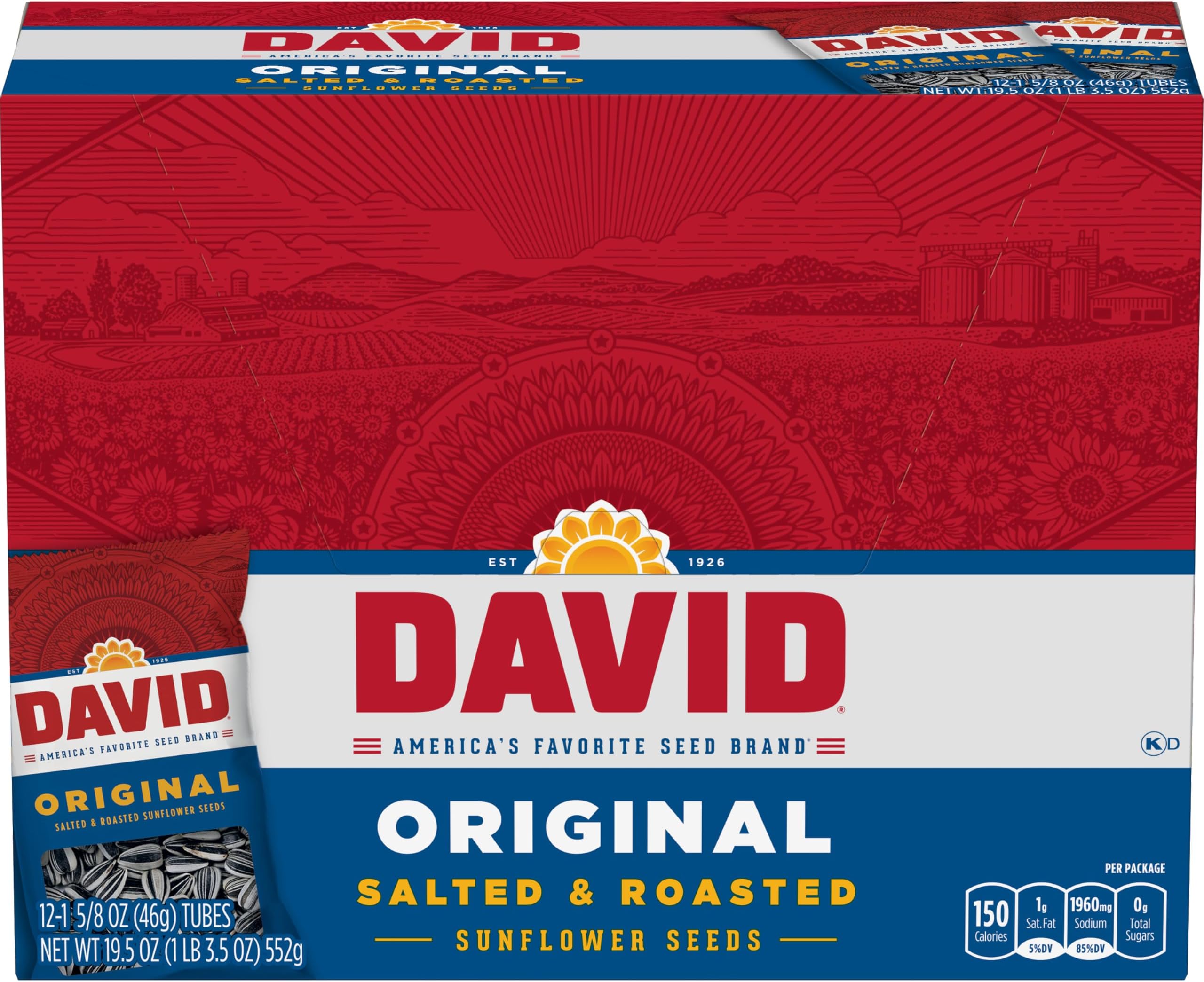 Amazon.com : DAVID Roasted and Salted Original Sunflower Seeds, 5.25 oz ...