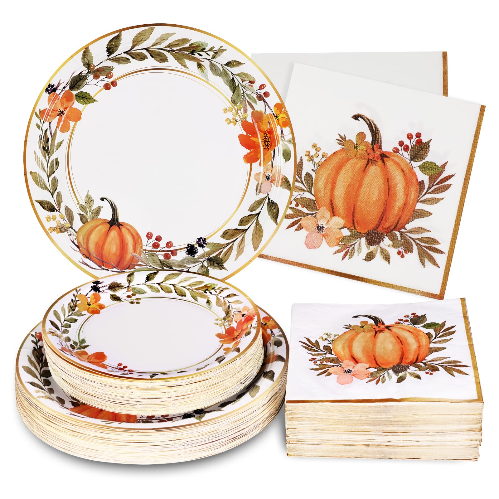 Amazon.com: Homlouue 200Pcs Thanksgiving Paper Plates and Napkins, Fall ...