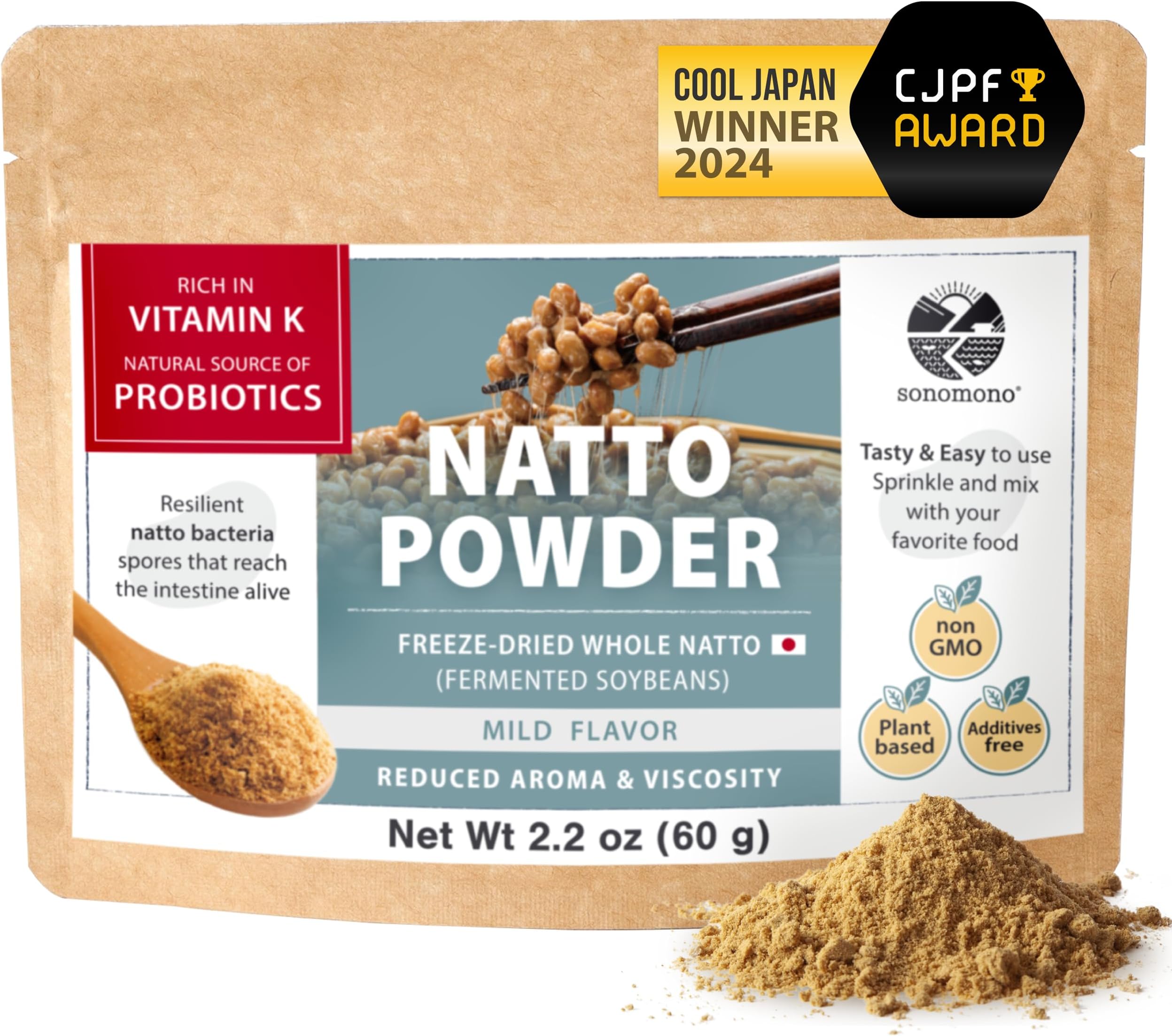 Amazon.com: K-Herb Soybean Natto Powder 100% Natural Nattokinase Freeze-Dried Fermented Food ...