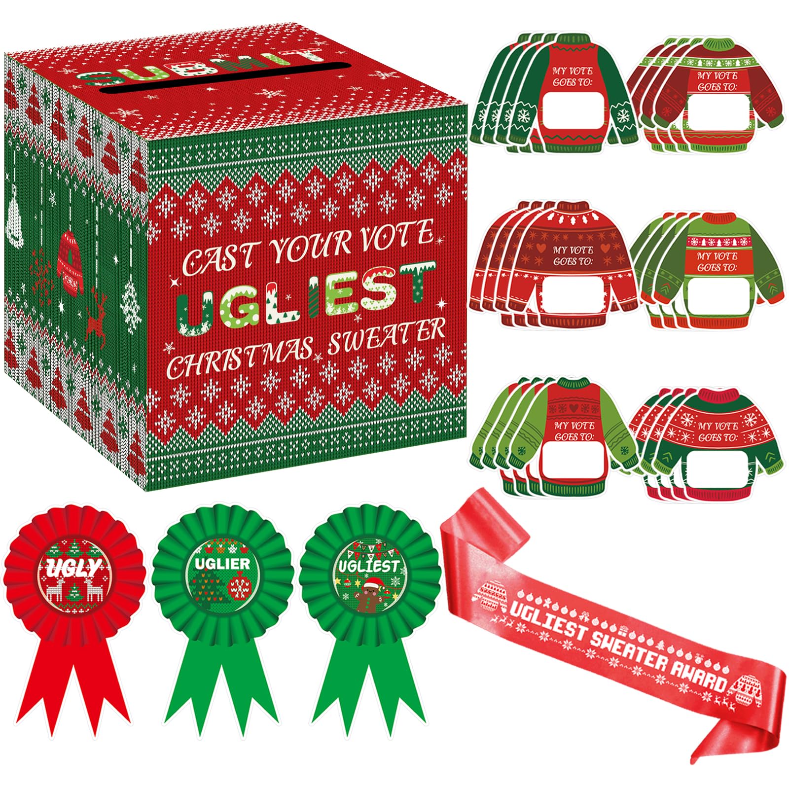 Amazon.com : HABDJILTY Christmas Ugly Sweater Party Voting Cards Sets ...