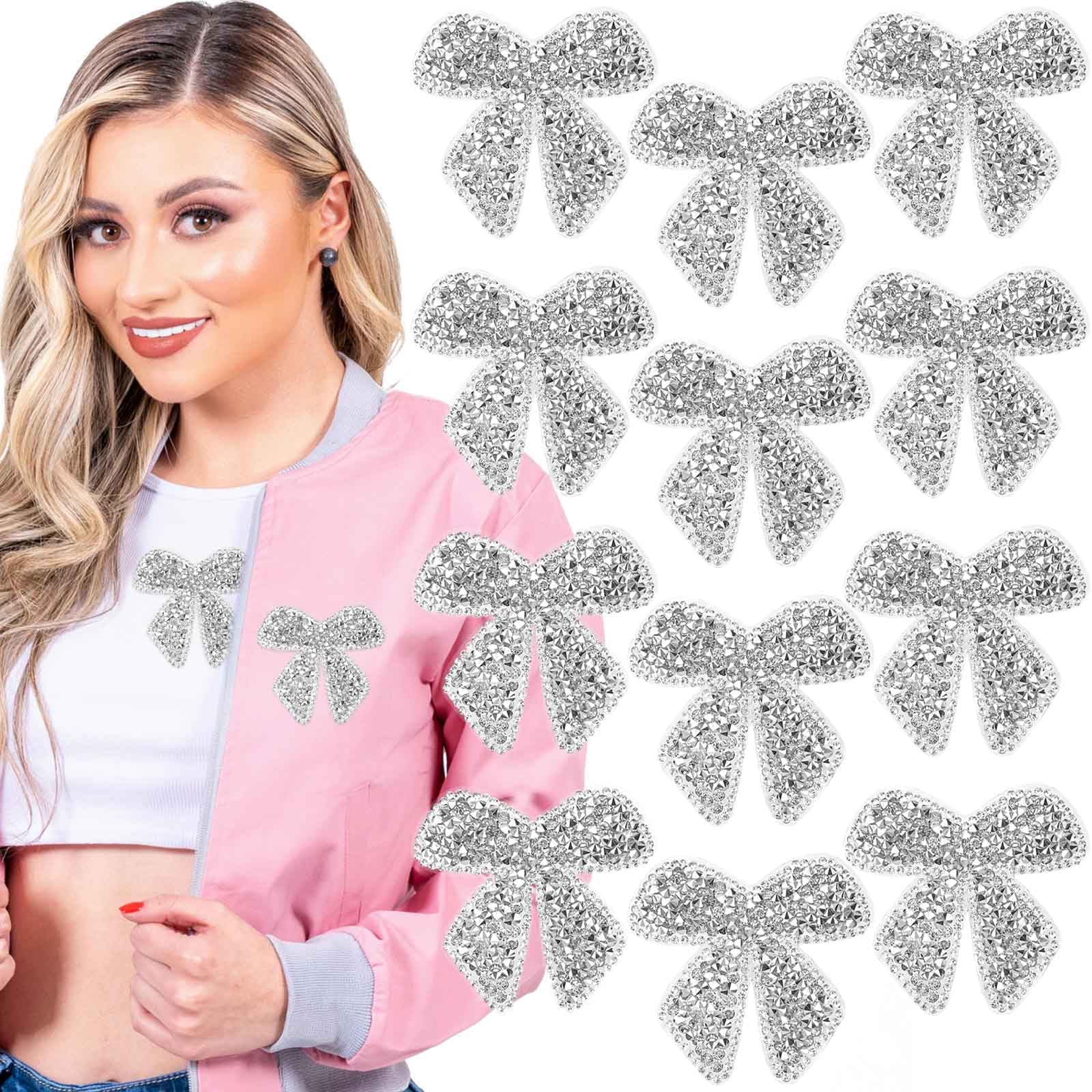Amazon.com: 12Pcs Rhinestone Bow Iron on Patches Sparkling Crystal ...