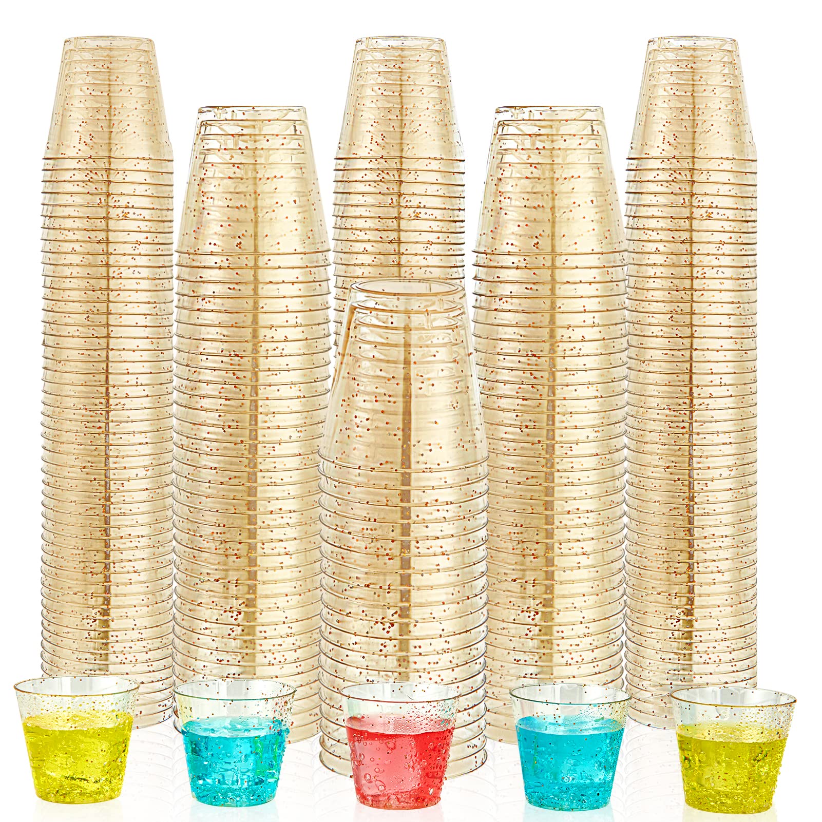 JOLLY CHEF 500 Pack 1oz Shot Glasses, 1oz Gold Glitter Party Cups ...