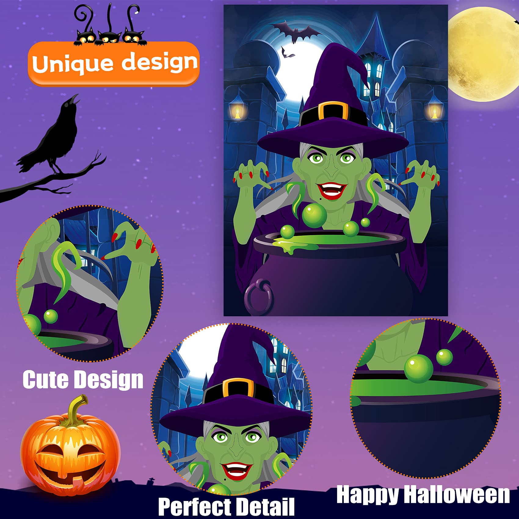 MISS FANTASY Halloween Party Games for Kids Pin the Nose on The Witch ...