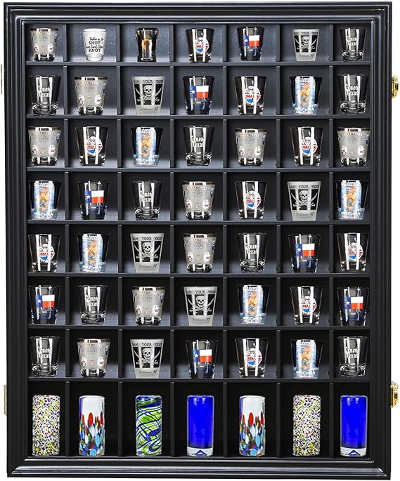 Amazon.com: Shot Glass Display Case Wooden Cabinet Rack Holder Wall ...