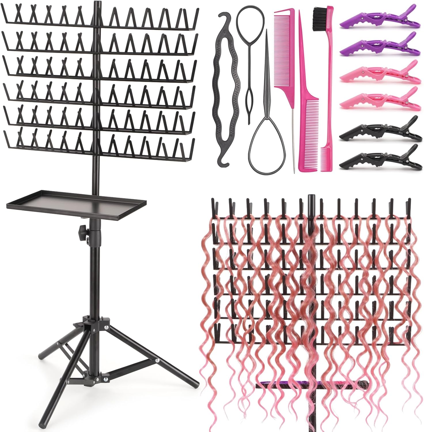 Amazon.com: Astroneer Adjustable Height Braiding Hair Rack Standing,144 ...