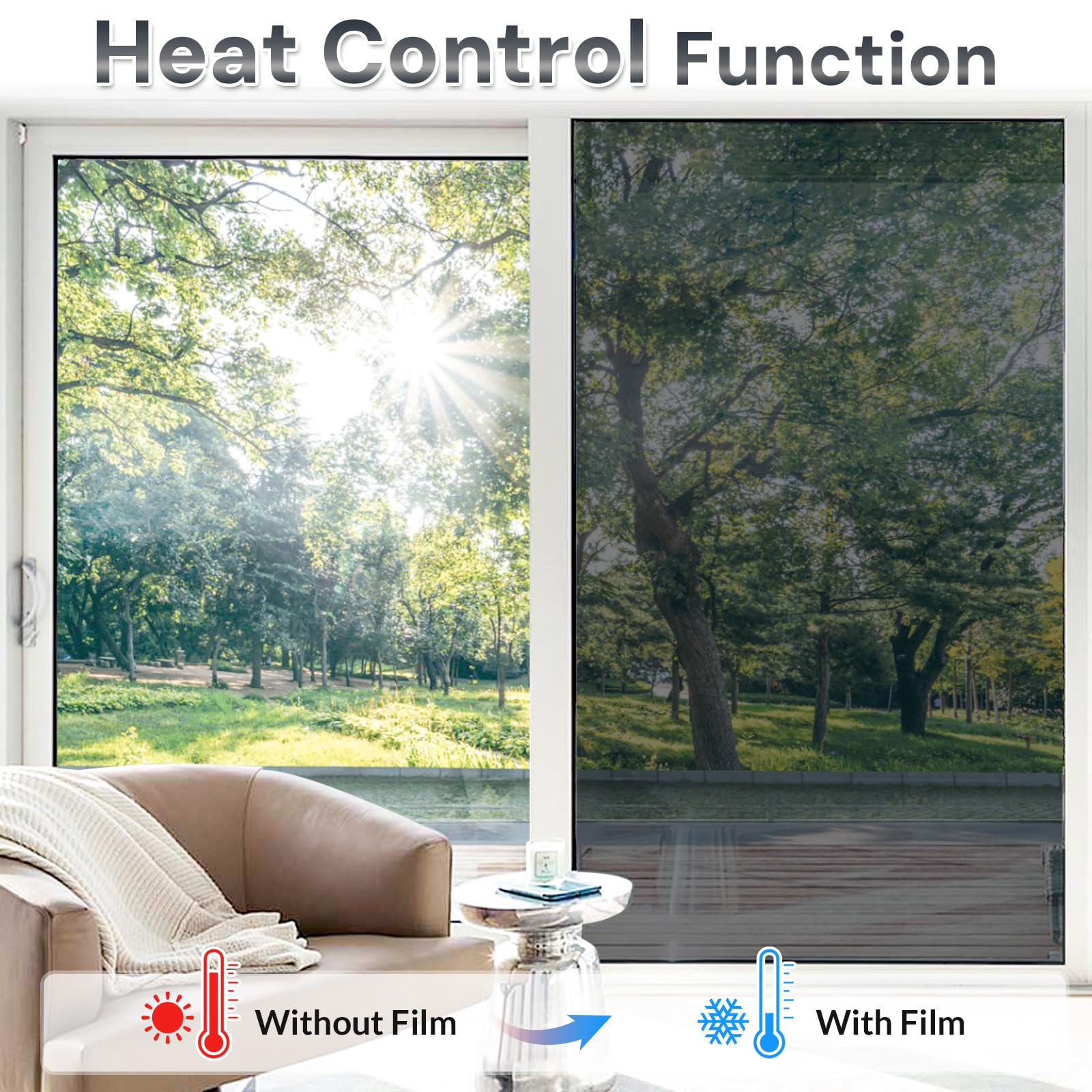 rabbitgoo One Way Window Film Daytime Privacy Mirror Window Tint for Home Office, Heat Control ...