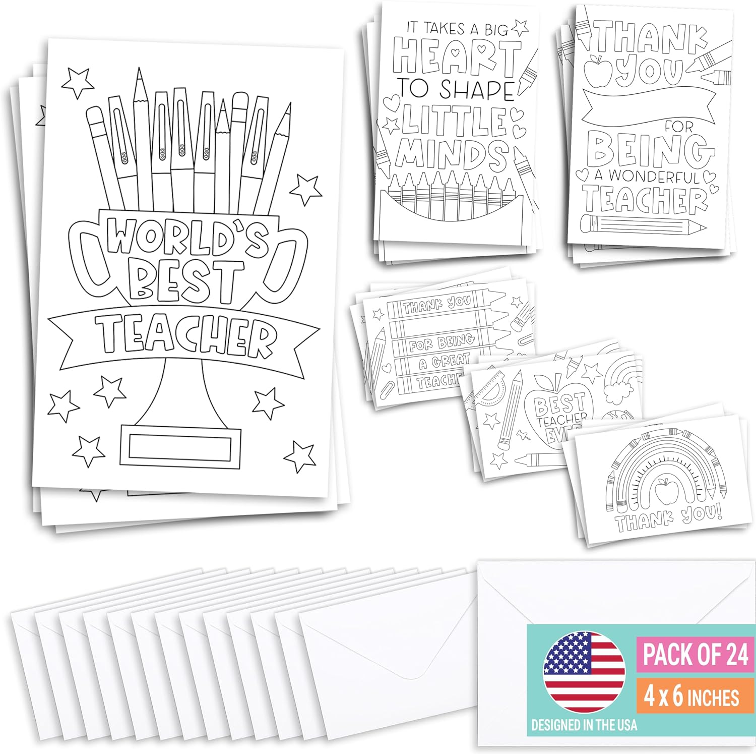 Amazon.com : Hadley Designs 24 Teacher Appreciation Cards in Bulk – 6 ...