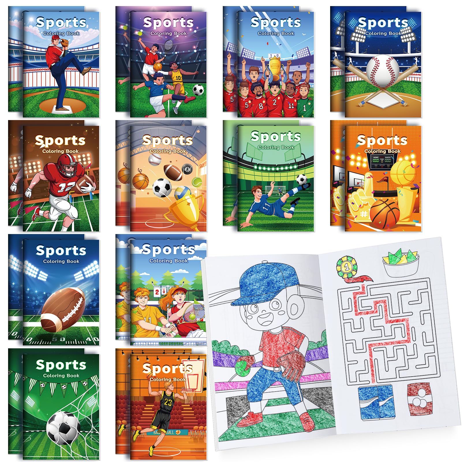 Amazon.com: BenLouis 24 Pcs Sports Mini Coloring Books Kids Football ...