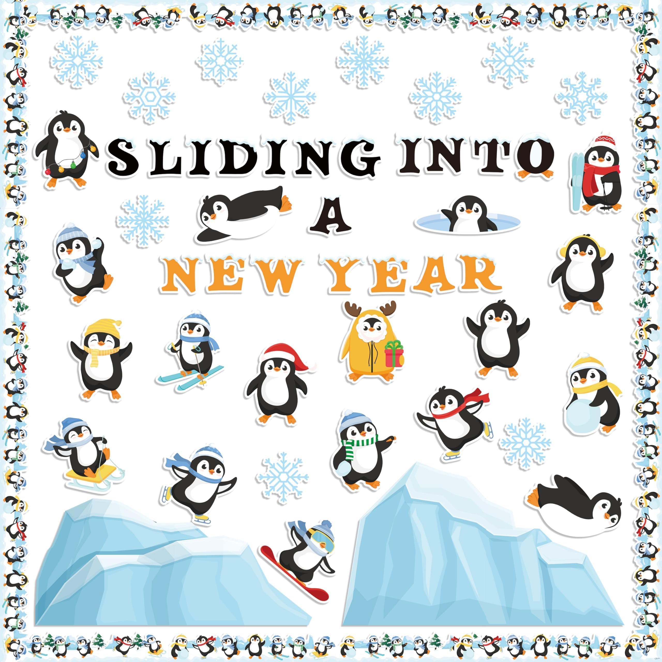 Amazon.com: Haooryx Winter Newyear Bulletin Board - 135Pcs Winter ...