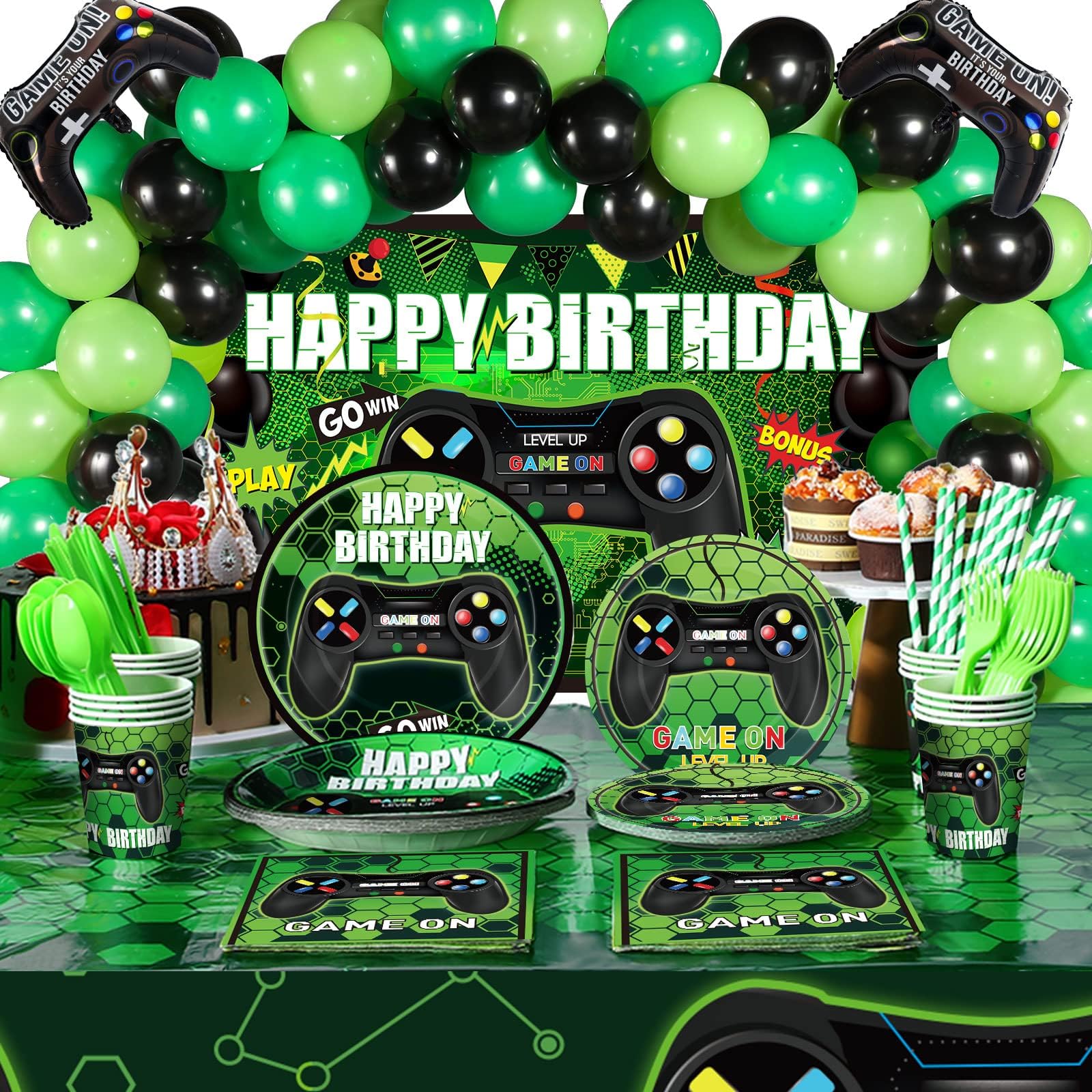 Amazon.com: Tiamon 172 Pcs Video Game Party Decoration Set Game Happy ...