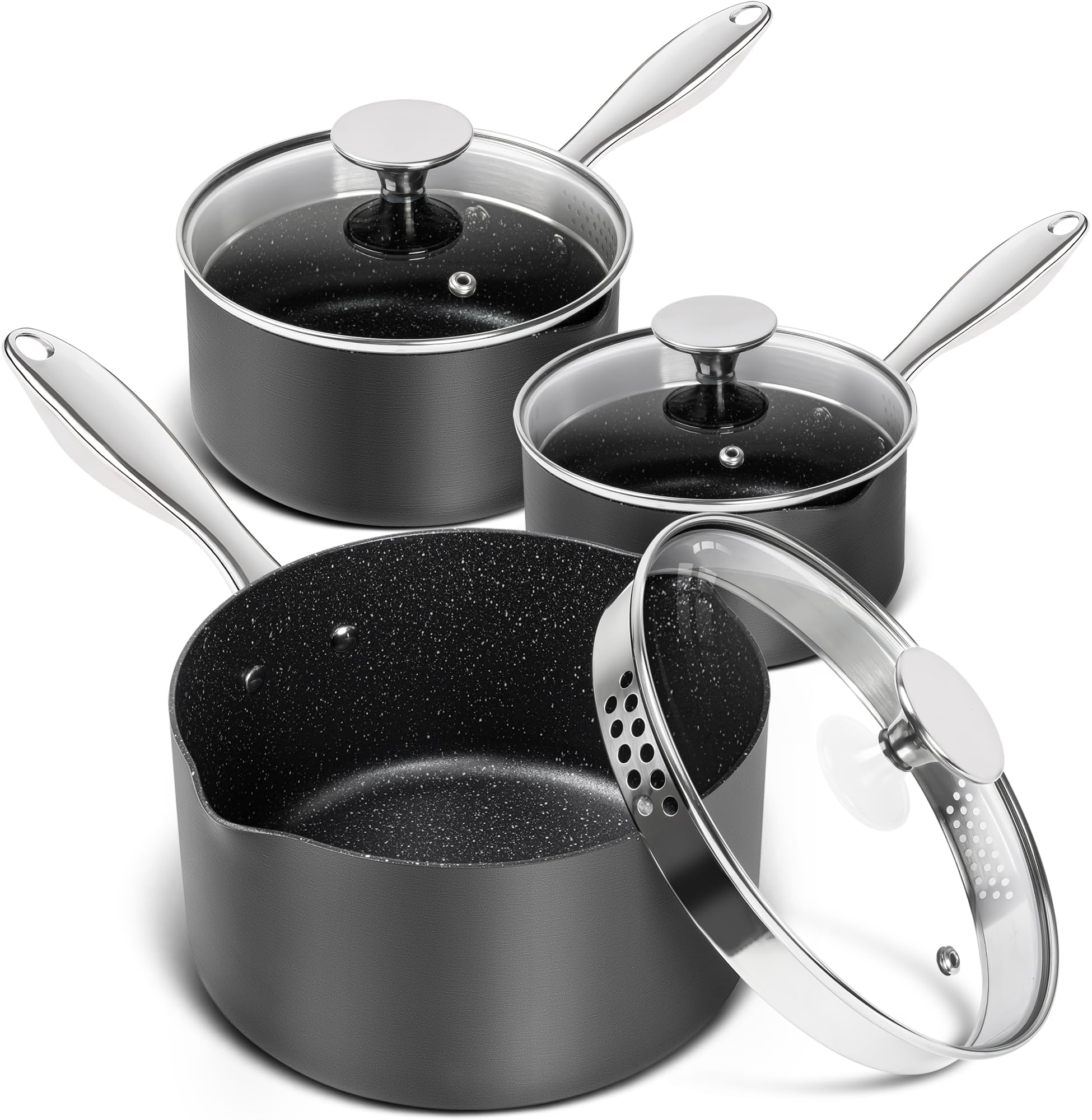 Amazon.com: MICHELANGELO Hard Anodized Saucepan Set with Lids, Nonstick Saucepan with Pour ...