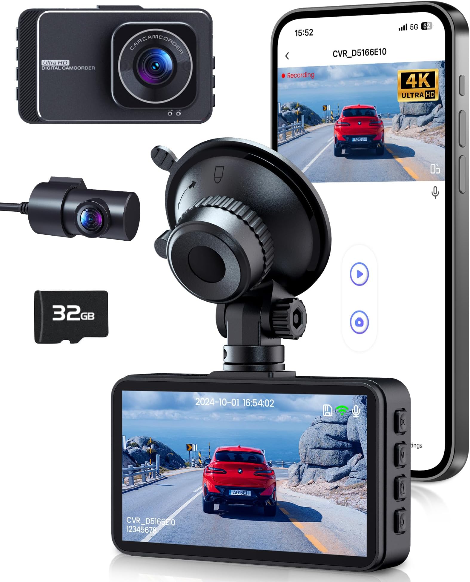 Amazon.com: DELLFY Dashcam, 4K+2.5K Dash Cam Front and Rear, Dash Cam ...