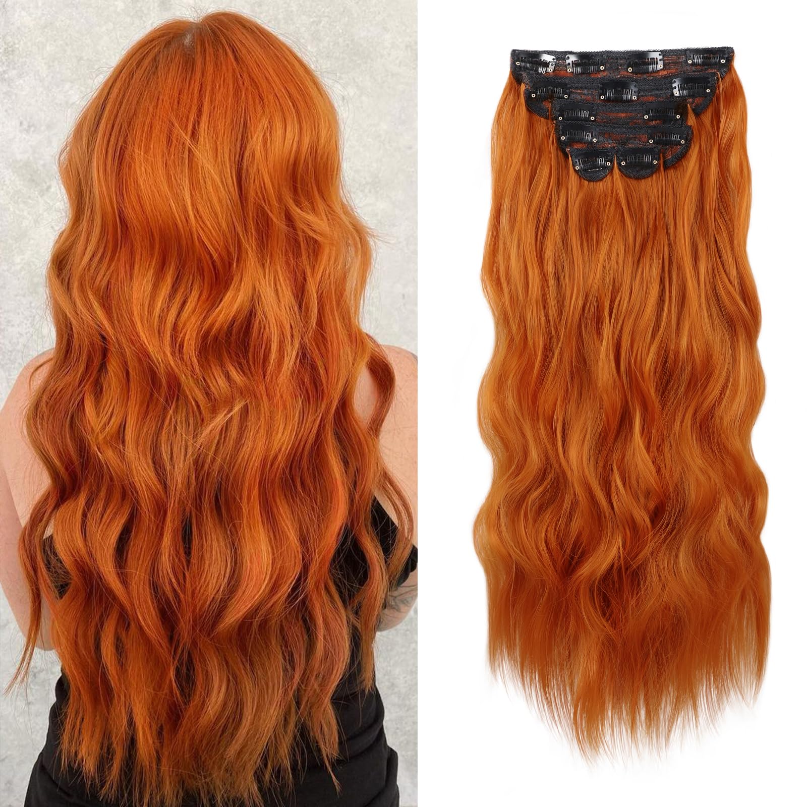 Amazon.com : WECAN Clip in Hair Extension 24 Inch Ginger 6PCS Long Wavy ...