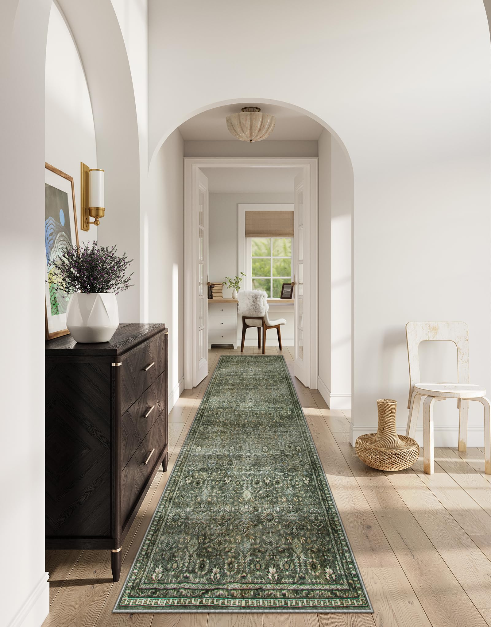 Amazon.com: Lahome Green Runner Rugs for Hallway 2x10, Washable Stain ...