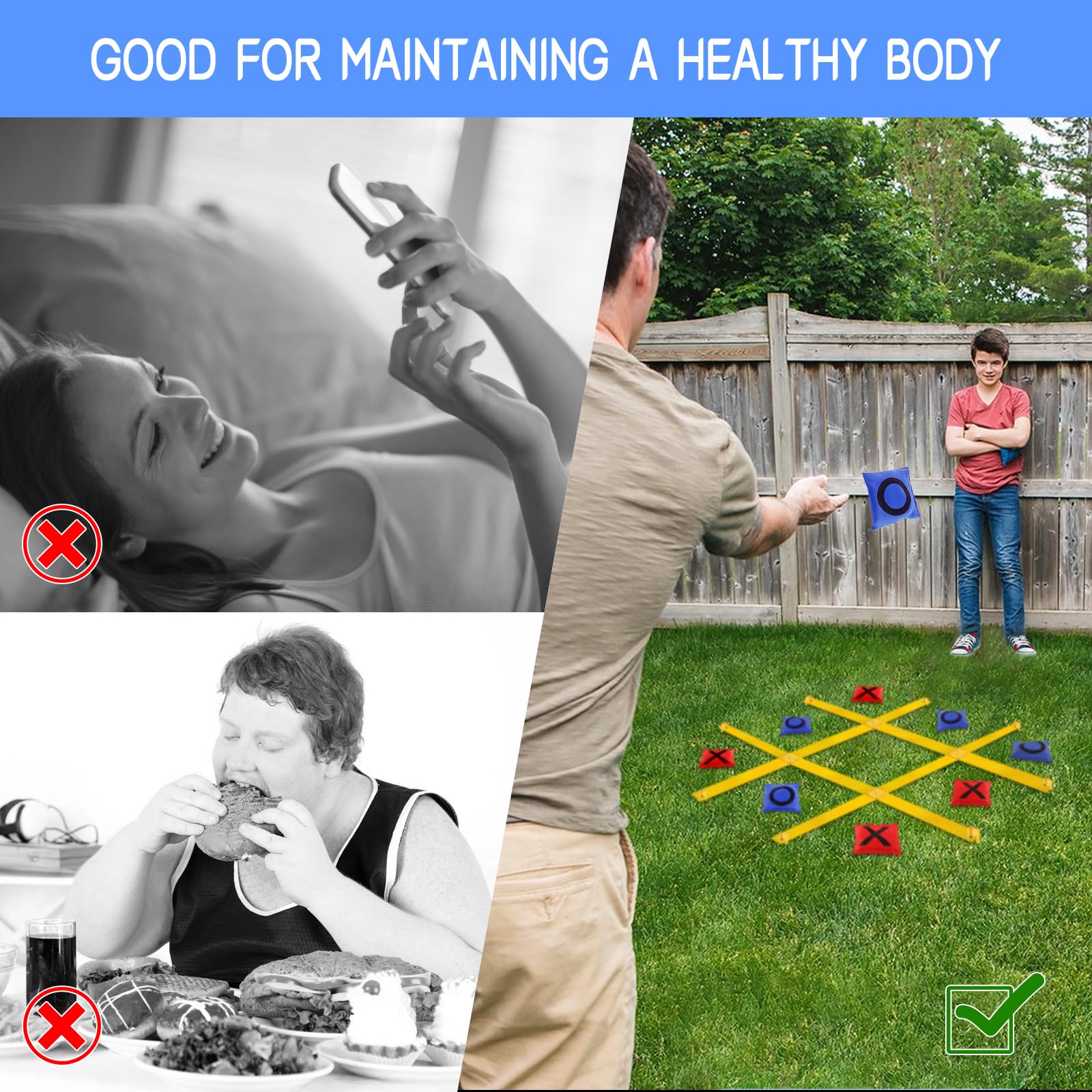 Giant Tic Tac Toe Strap Game Outdoor, 4 Ft X 4 Ft Portable Tic Tac Toe ...