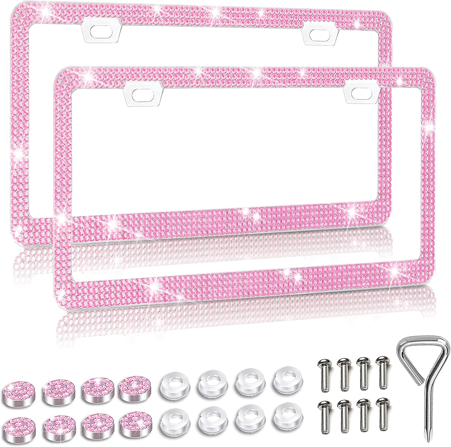 Amazon.com: Pink Rhinestone License Plate Frame,Bling Bling License ...