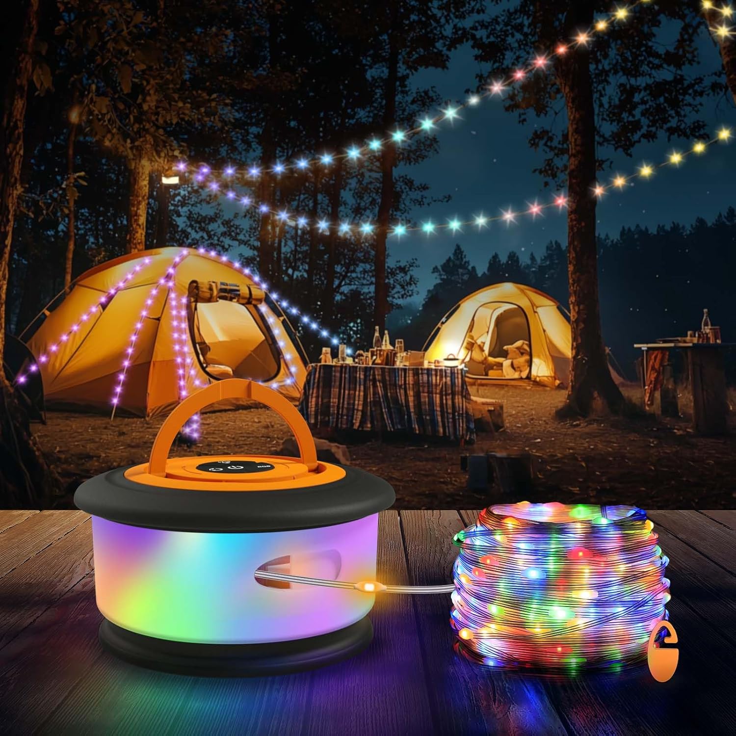 TOHETO Camping String Lights, 3 in 1 Upgraded Retractable RGB Outdoor ...