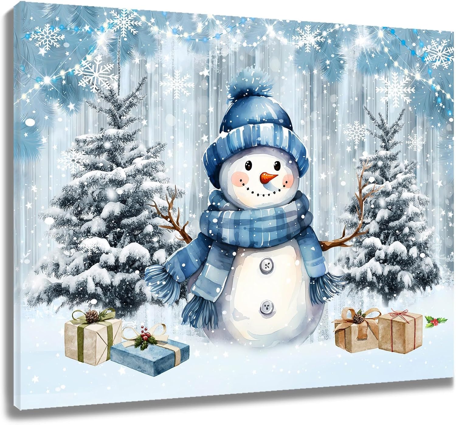 Amazon.com: HVEST Blue Christmas Snowman Wall Art for Living Room Cute ...