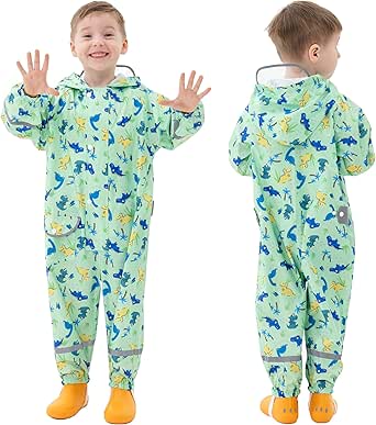 Amazon.com: Kids Rain Suit for Boys Girls Toddler Raincoats One Piece Hoodie Cartoon Coverall ...