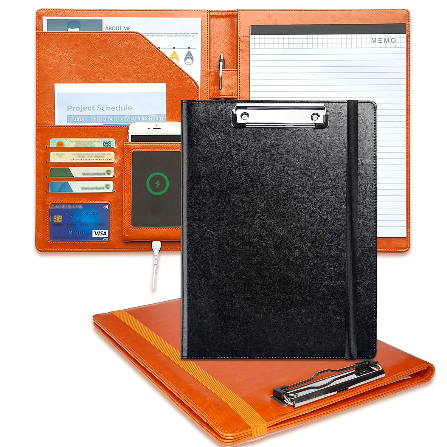 Amazon.com : MATBIO Leather Padfolio with Clipboard, (Set 2 Black+Brown ...