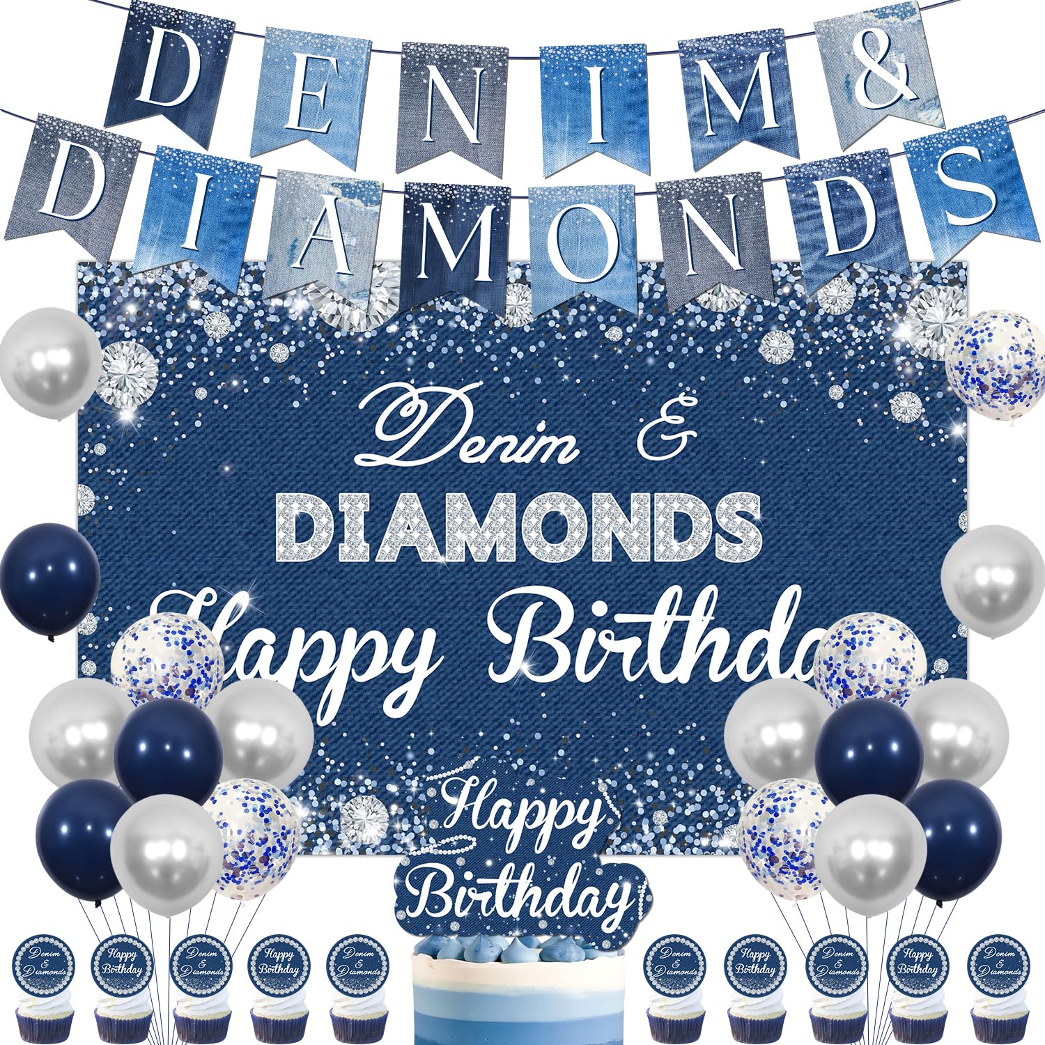 Amazon.com: Denim and Diamonds Party Decorations, Denim Backdrop for ...