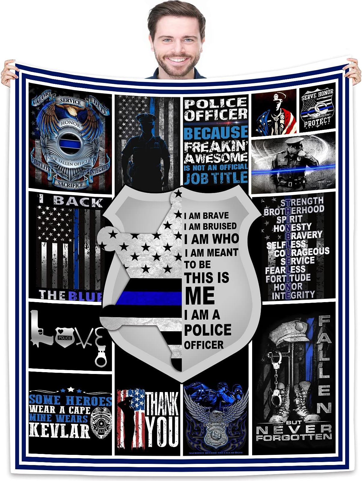 Amazon.com: Thin Blue Line Throw Blanket - 50" x 60", Black, White ...
