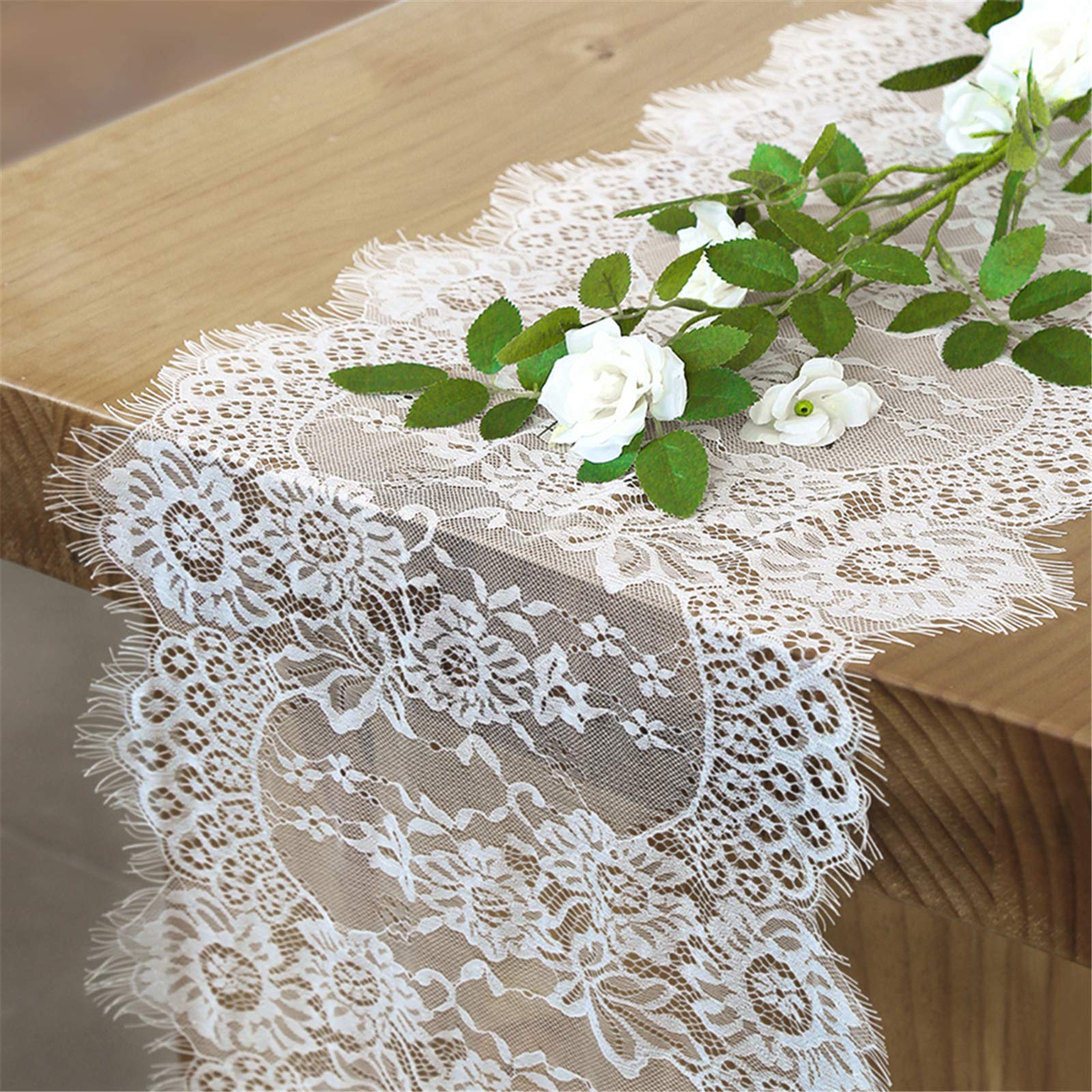Snapklik.com : 20 Pack Lace Table Runner 14x120 Inch White Sheer Table ...