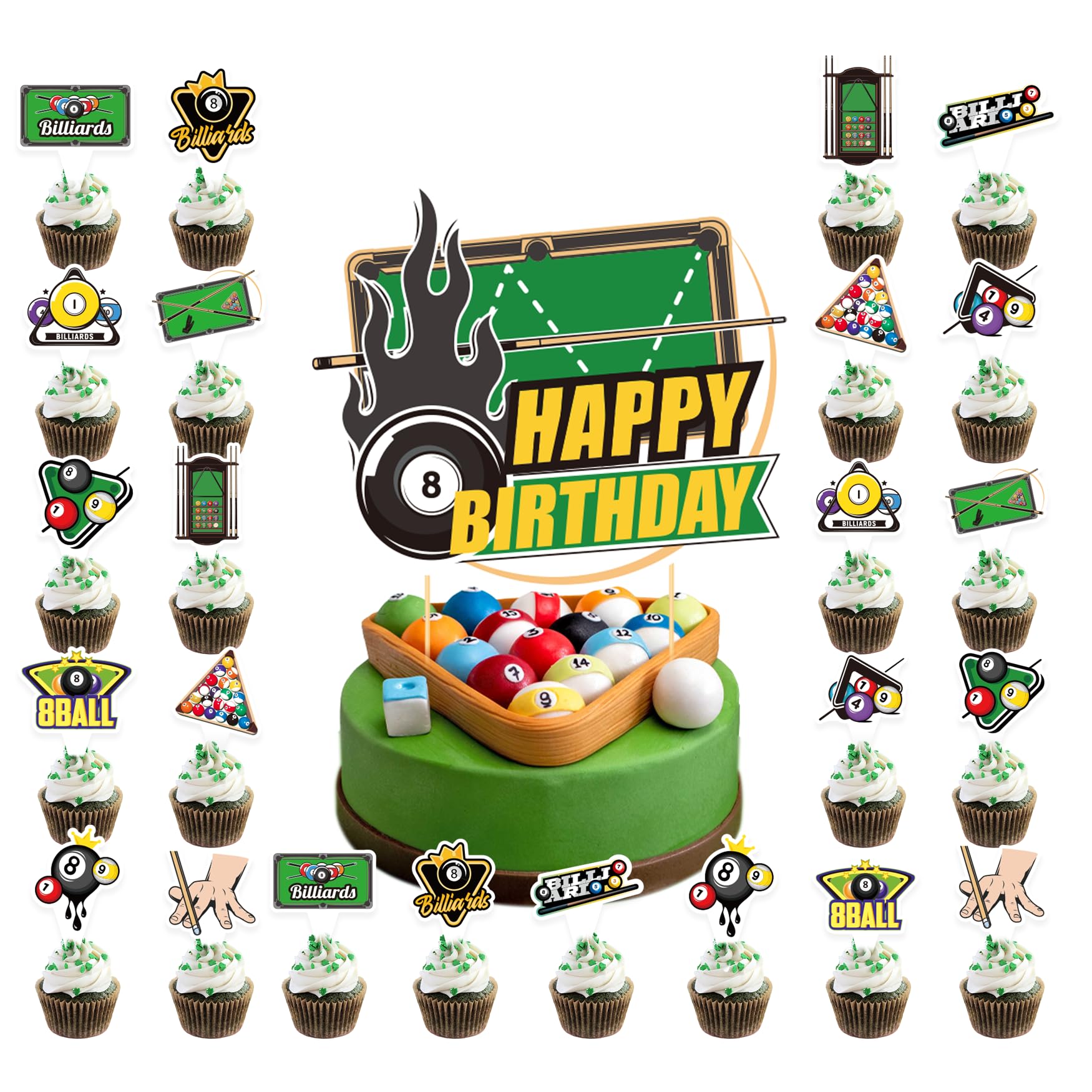 Amazon.com: 25 Pcs Billiards Cake Topper Cupcake Toppers Billiards Cake ...