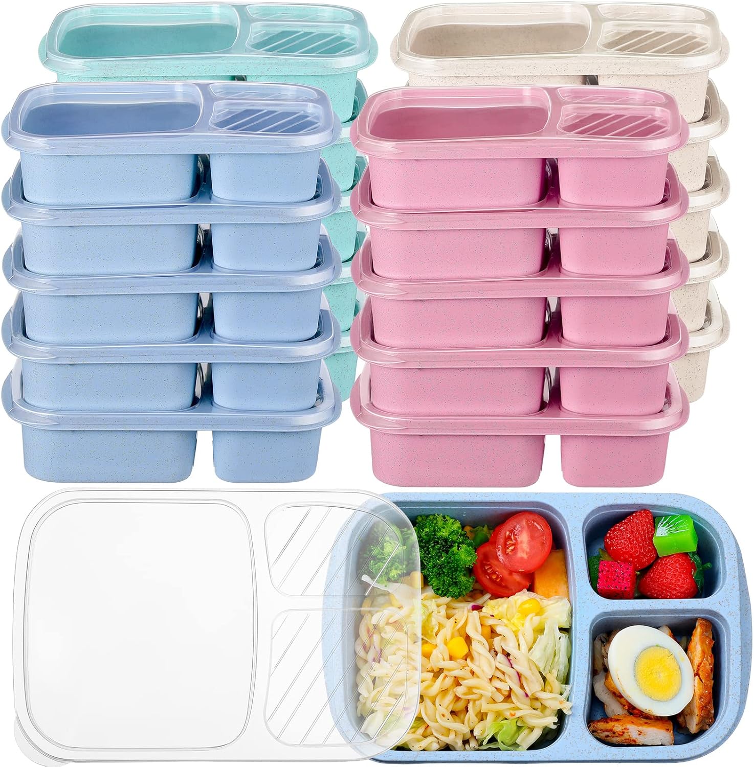 Amazon.com: 20 Pieces Bento Lunch Box for Kids, 3 Compartment Lunch Box ...