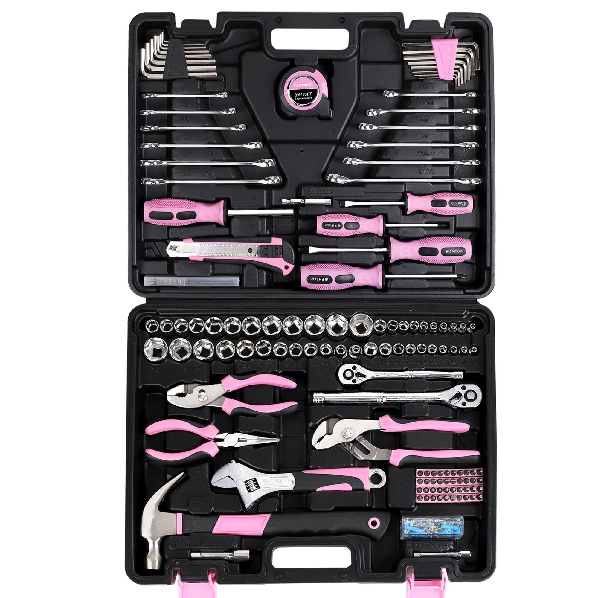 FASTPRO 225-Piece Pink Tool Set, SAE & Metric Mechanics Hand Tool Set ...