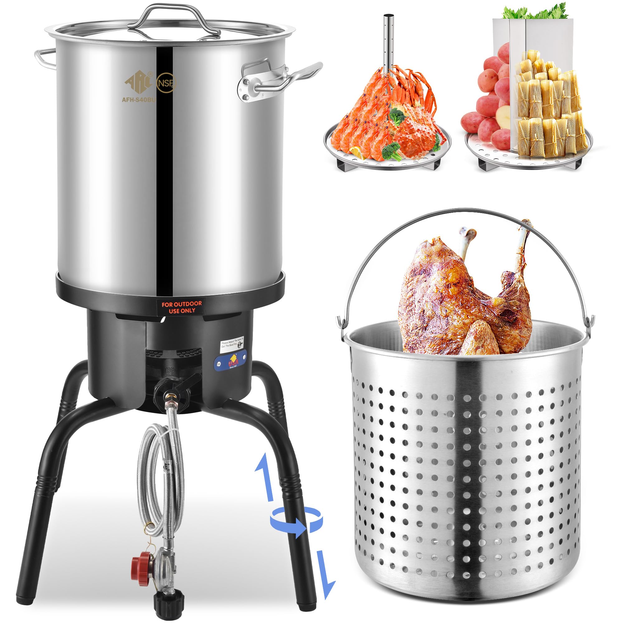 Amazon.com: ARC 40QT Turkey Fryer Pot With Basket Kit, Stainless Steel ...